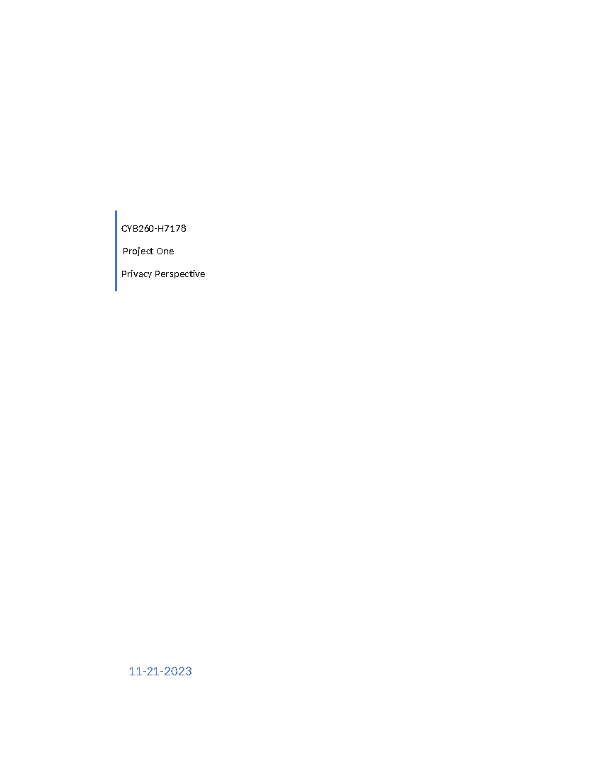 CYB260 Project One - CYB260-H Project One Privacy Perspective 1 1-21 ...