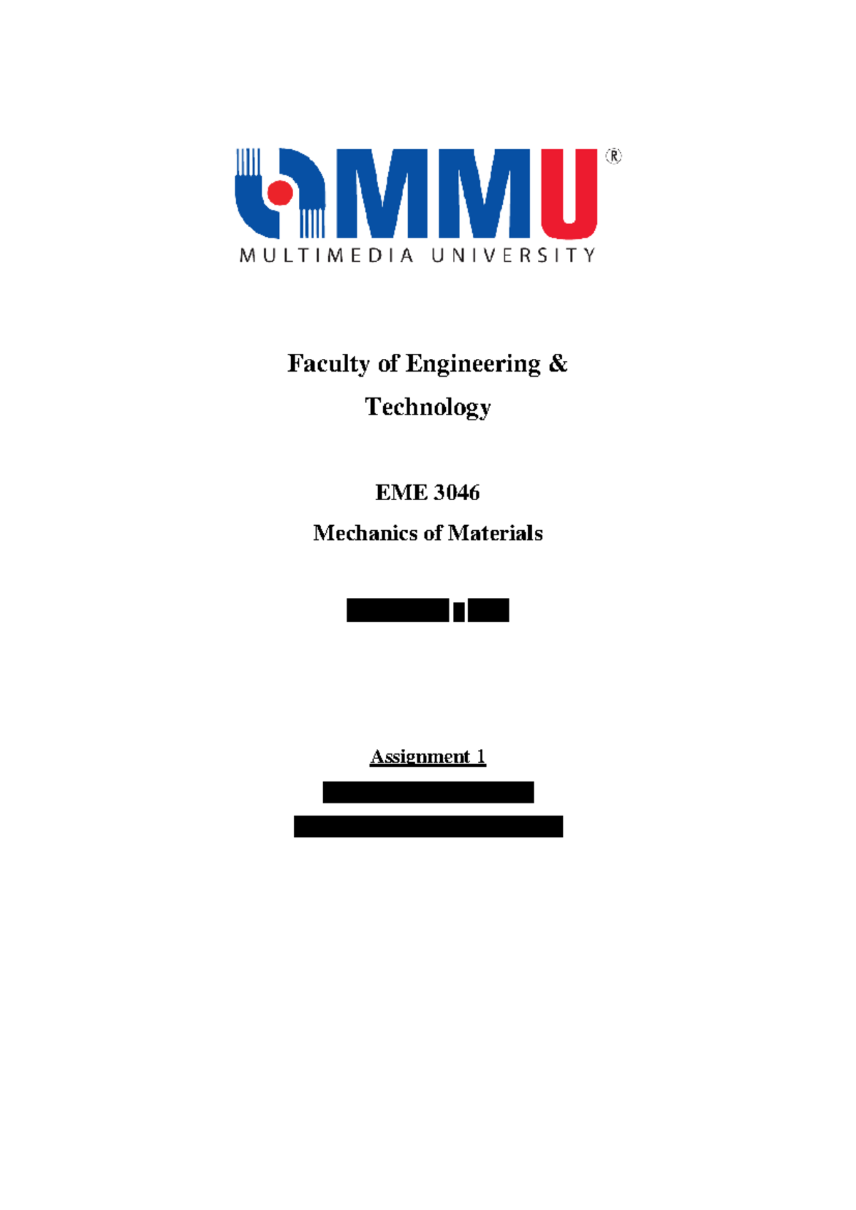 Sample solution - Engineering Mechanics - Faculty of Engineering & Technology EME 3046 Mechanics ...