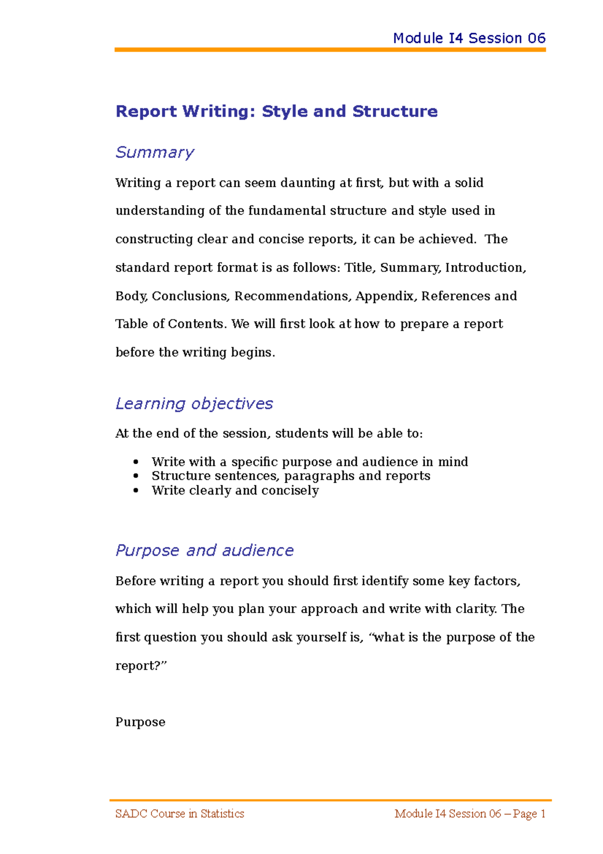Report Writing - prace - Report Writing: Style and Structure Summary ...
