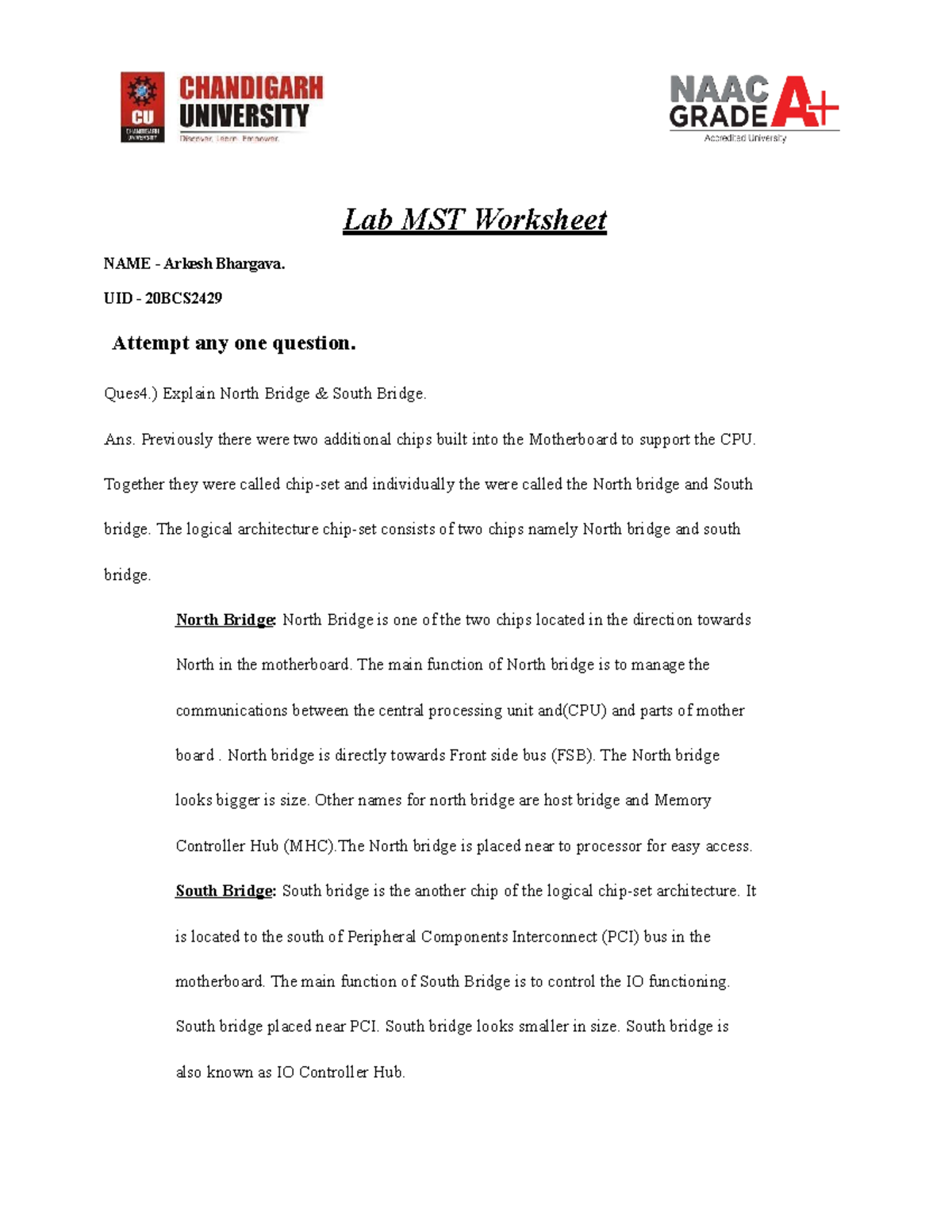 Lab MST Worksheet - Lab MST Answer - Lab MST Worksheet NAME - Arkesh Bhargava. UID - 20BCS ...