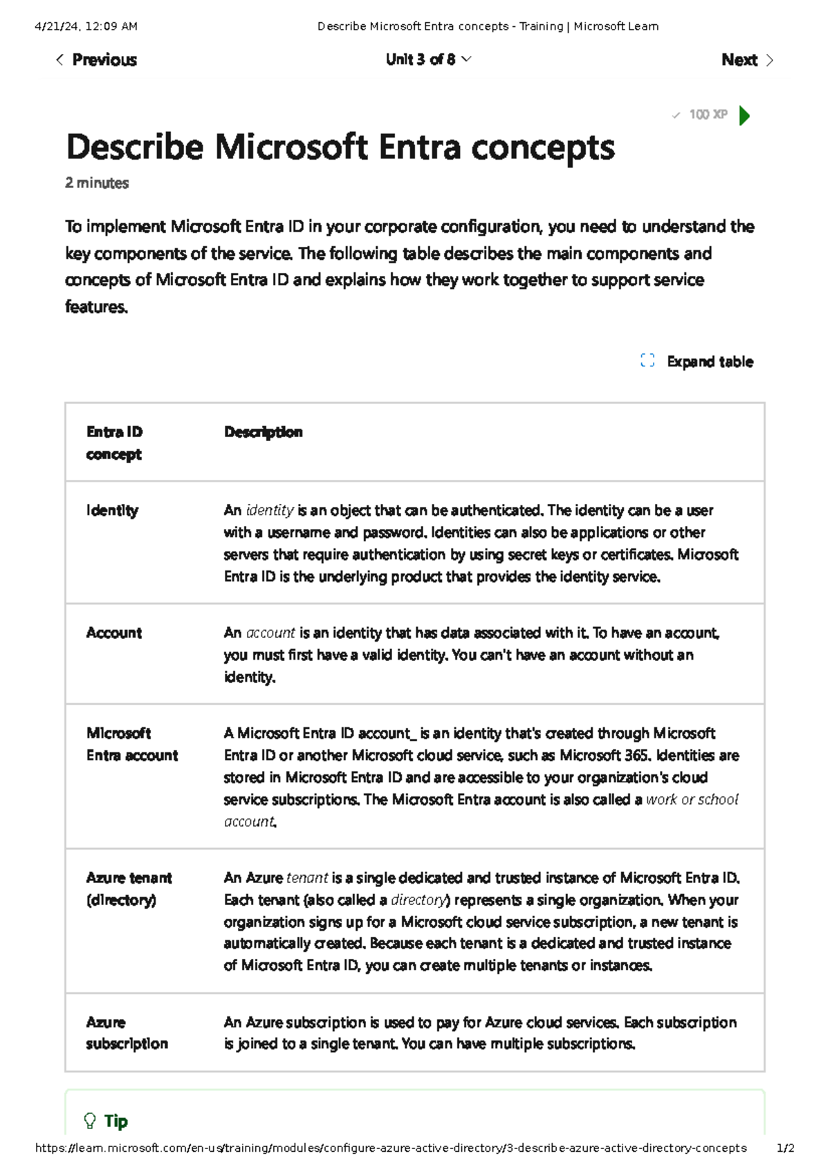 Describe Microsoft Entra concepts - Training Microsoft Learn - - Studocu