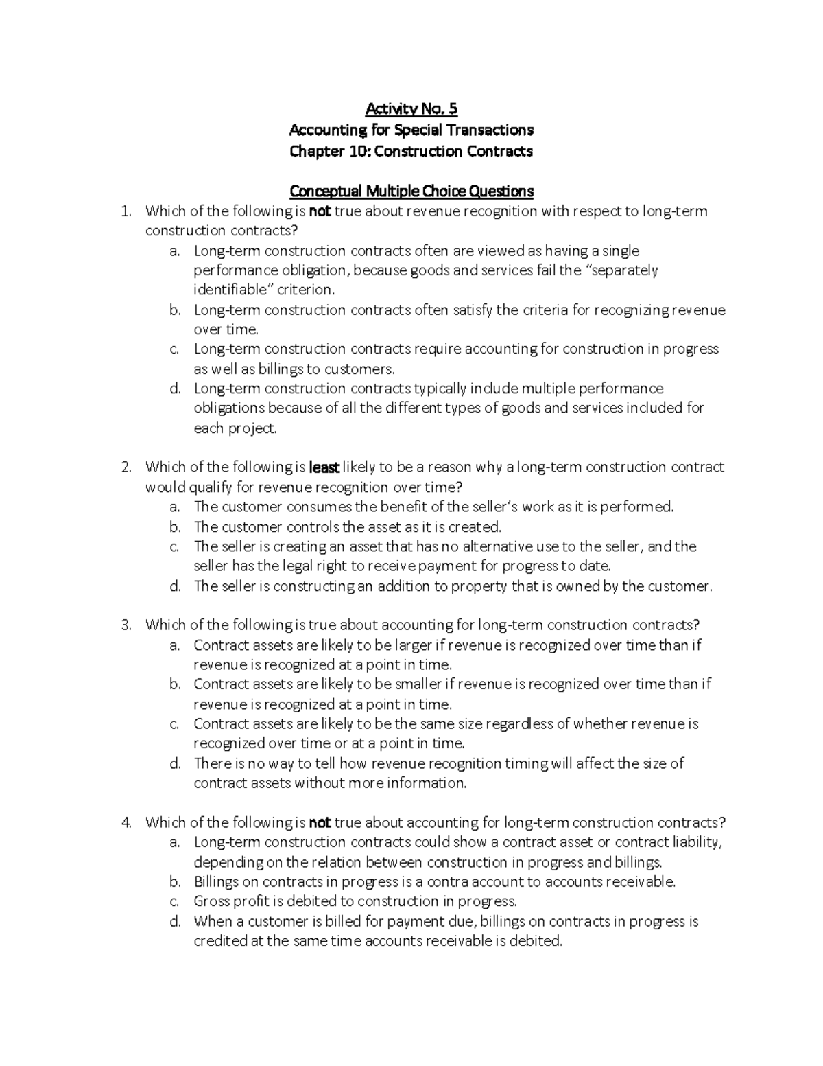 Adv Acc Activity 5 Chapter 10 - Activity No. 5 Accounting for Special ...