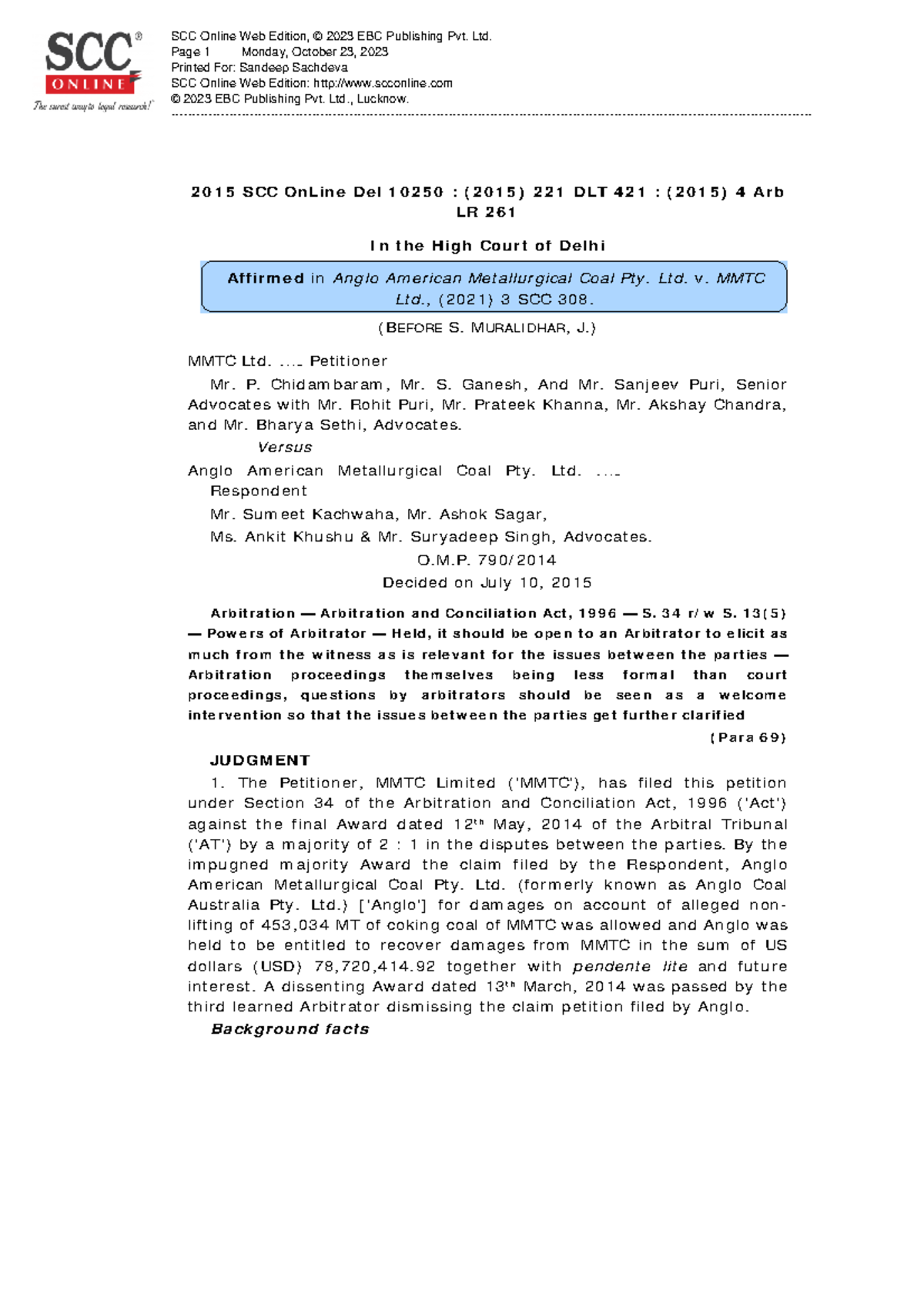 MMTC Ltd - GST important Sections - 2015 SCC OnLine Del 10250 : (2015) 221 DLT 421 : (2015) 4 ...