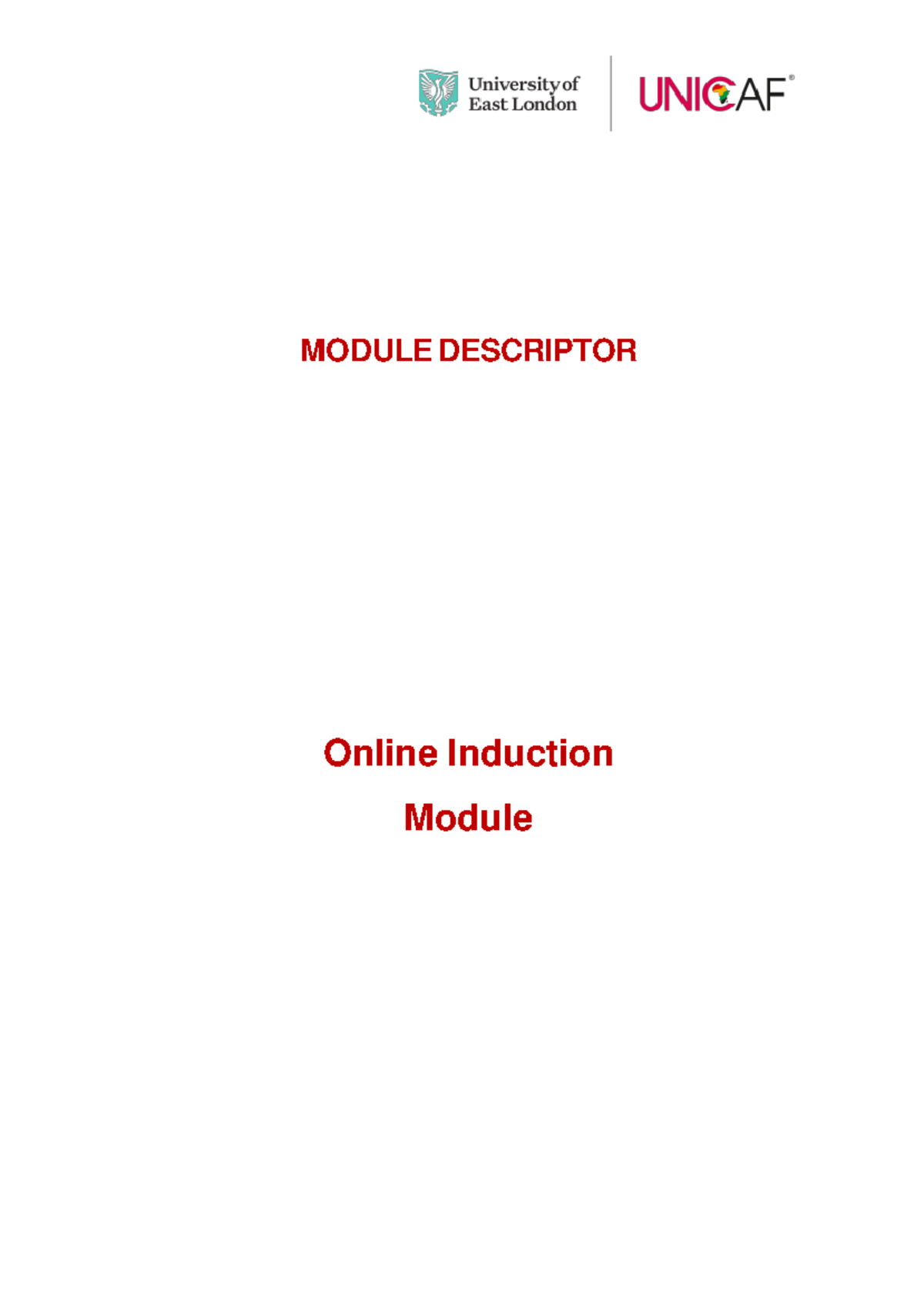 UEL-The Online Induction Module-Module Descriptor - MODULE DESCRIPTOR ...