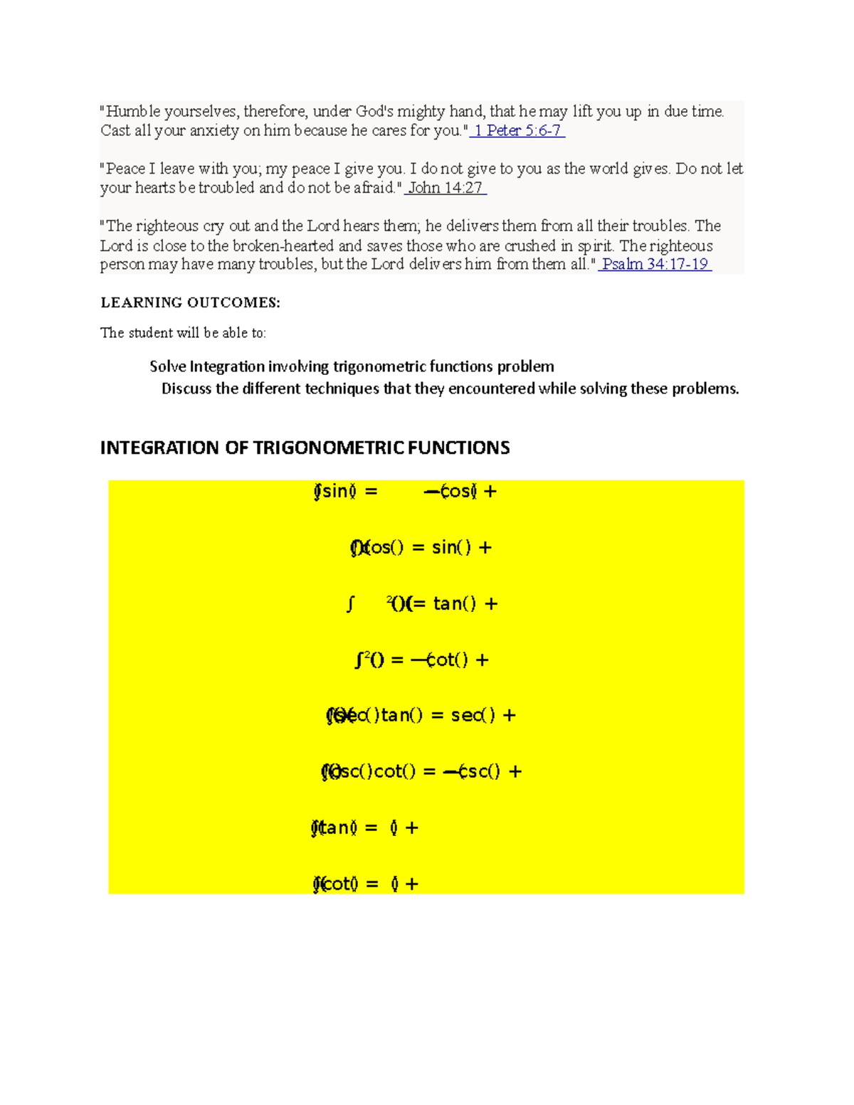Integration of Trigonometric Function - "Humble yourselves, therefore ...
