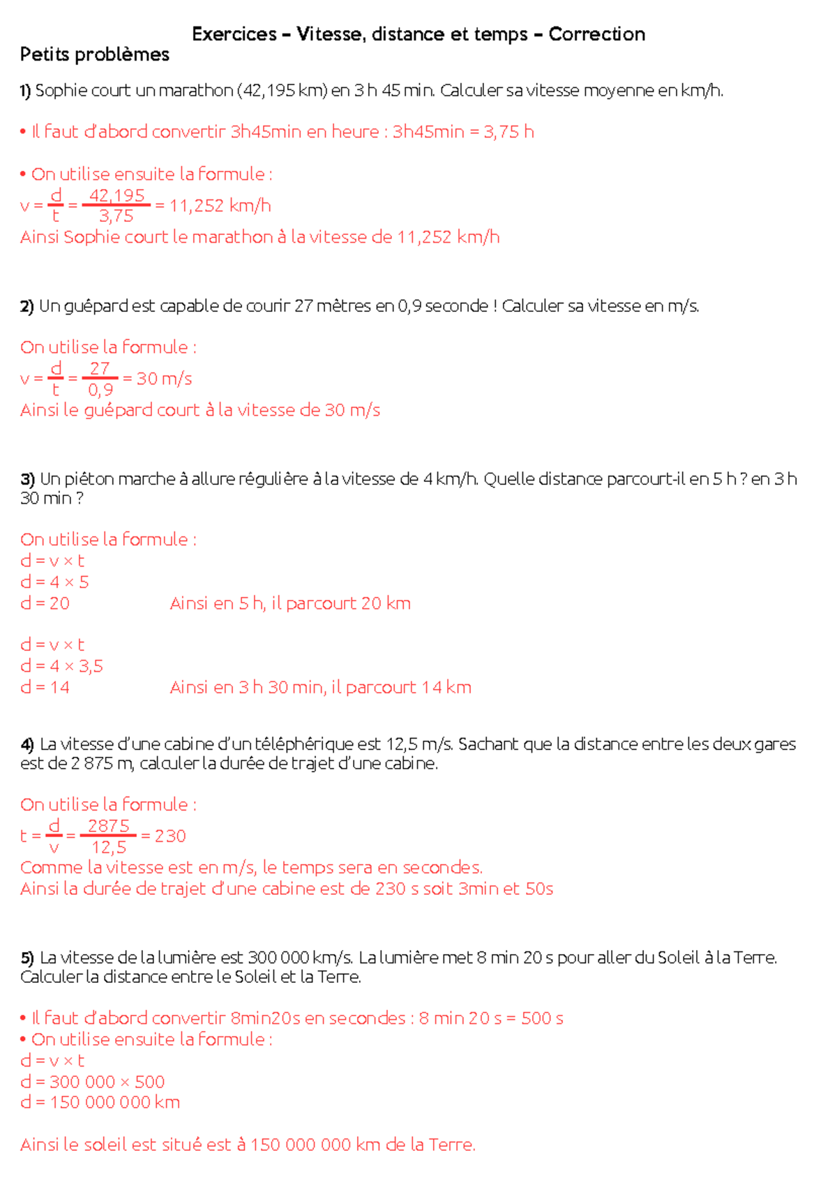 Vitesse ,distance - La maitrise - Exercices – Vitesse, distance et ...