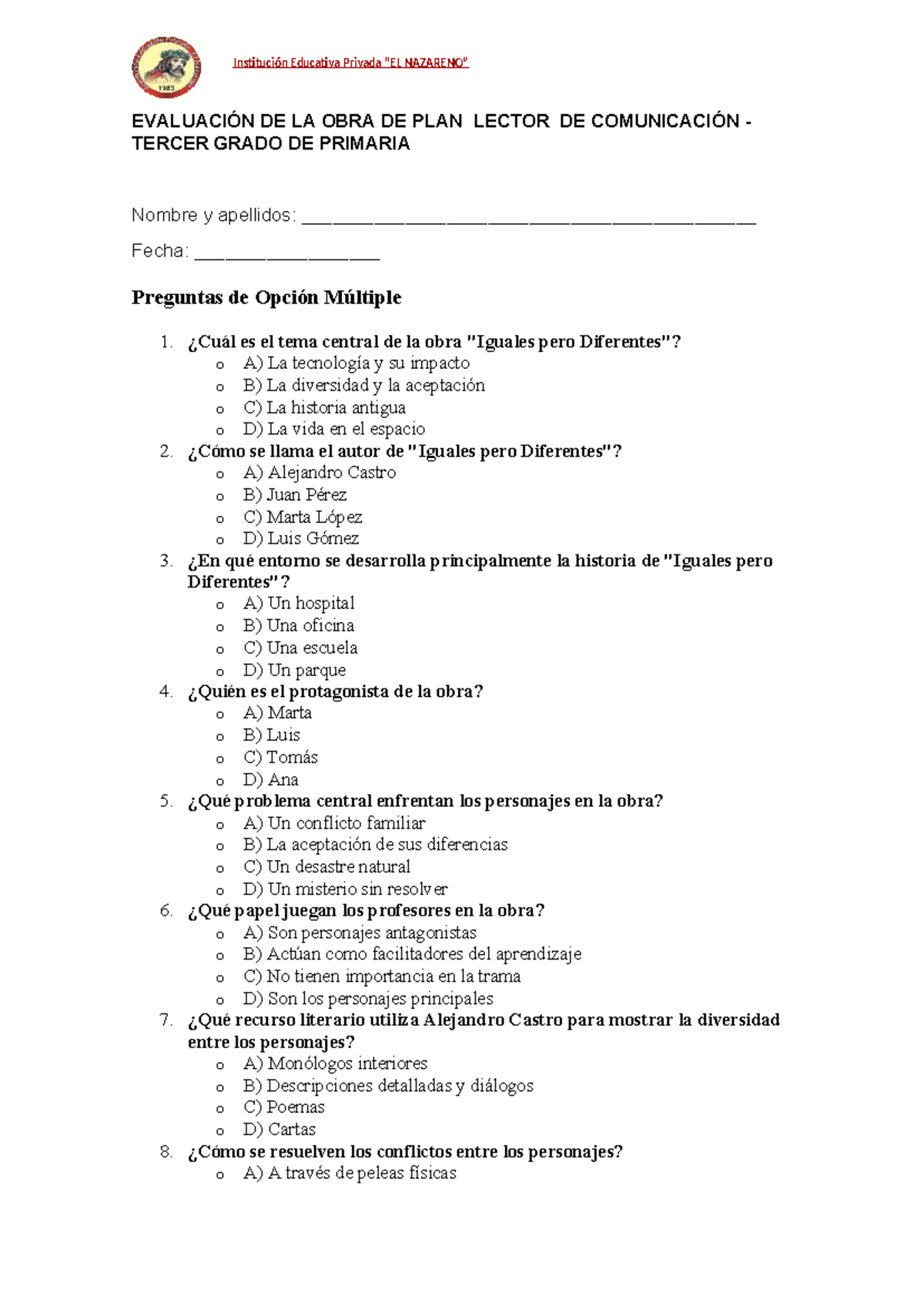 Evaluación DE LA OBRA DE PLAN Lector DE Comunicación - EVALUACIÓN DE LA OBRA DE PLAN LECTOR DE ...