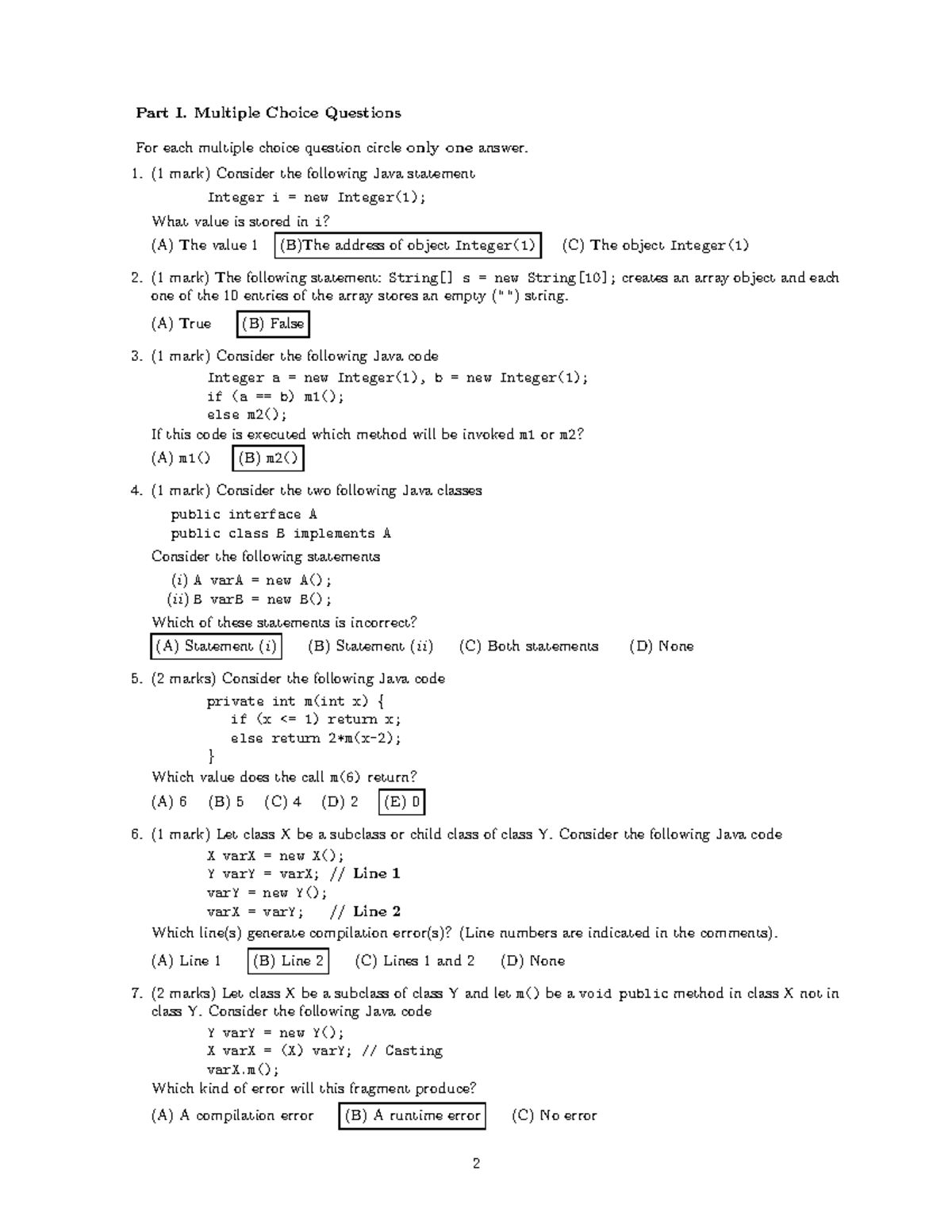 Solutions-march-2017 - Part I. Multiple Choice Questions For each ...
