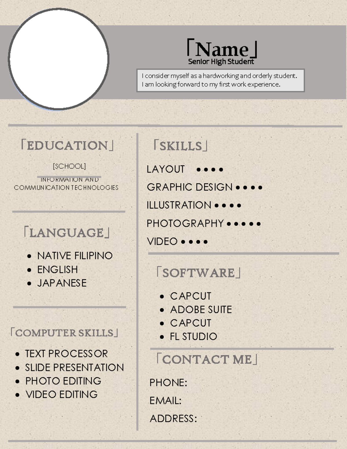 Sample Resume for Job Interviews - 「Name」 Senior High Student ...