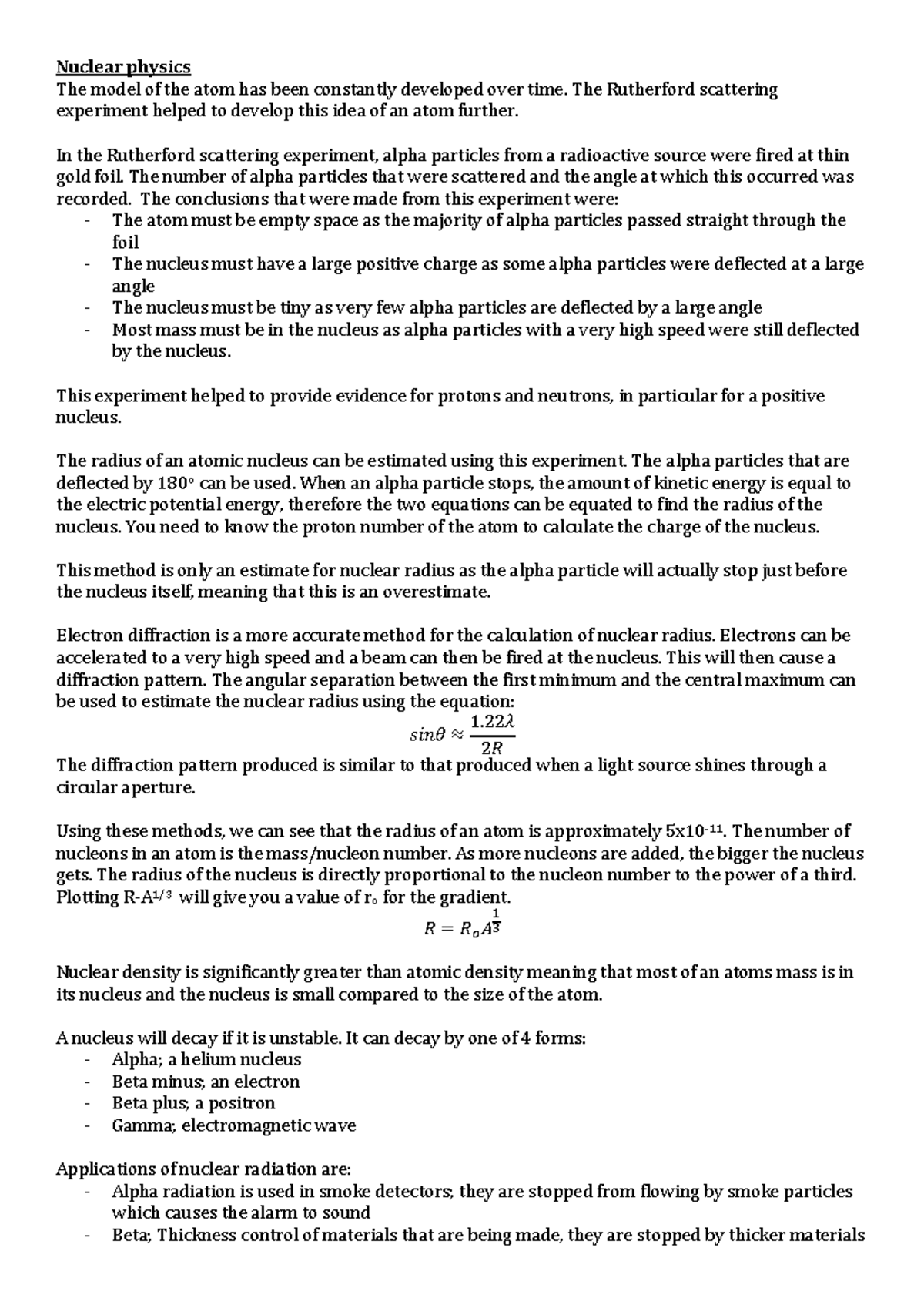 Nuclear physics AQA A Level Physics - Nuclear physics The model of the ...