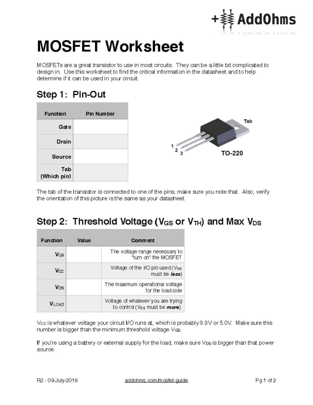 Mosfet+Worksheet+R2 - Lecture notes 3 - MOSFET Worksheet MOSFETs are a ...