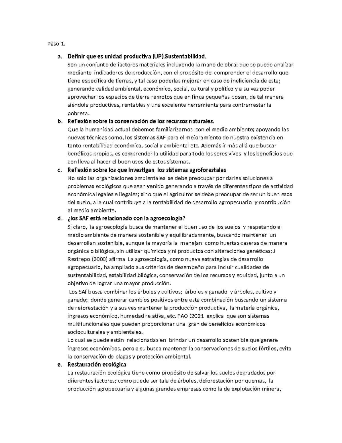 Trabajo 2 - bbbgg - Paso 1. a. Definir que es unidad productiva (UP ...