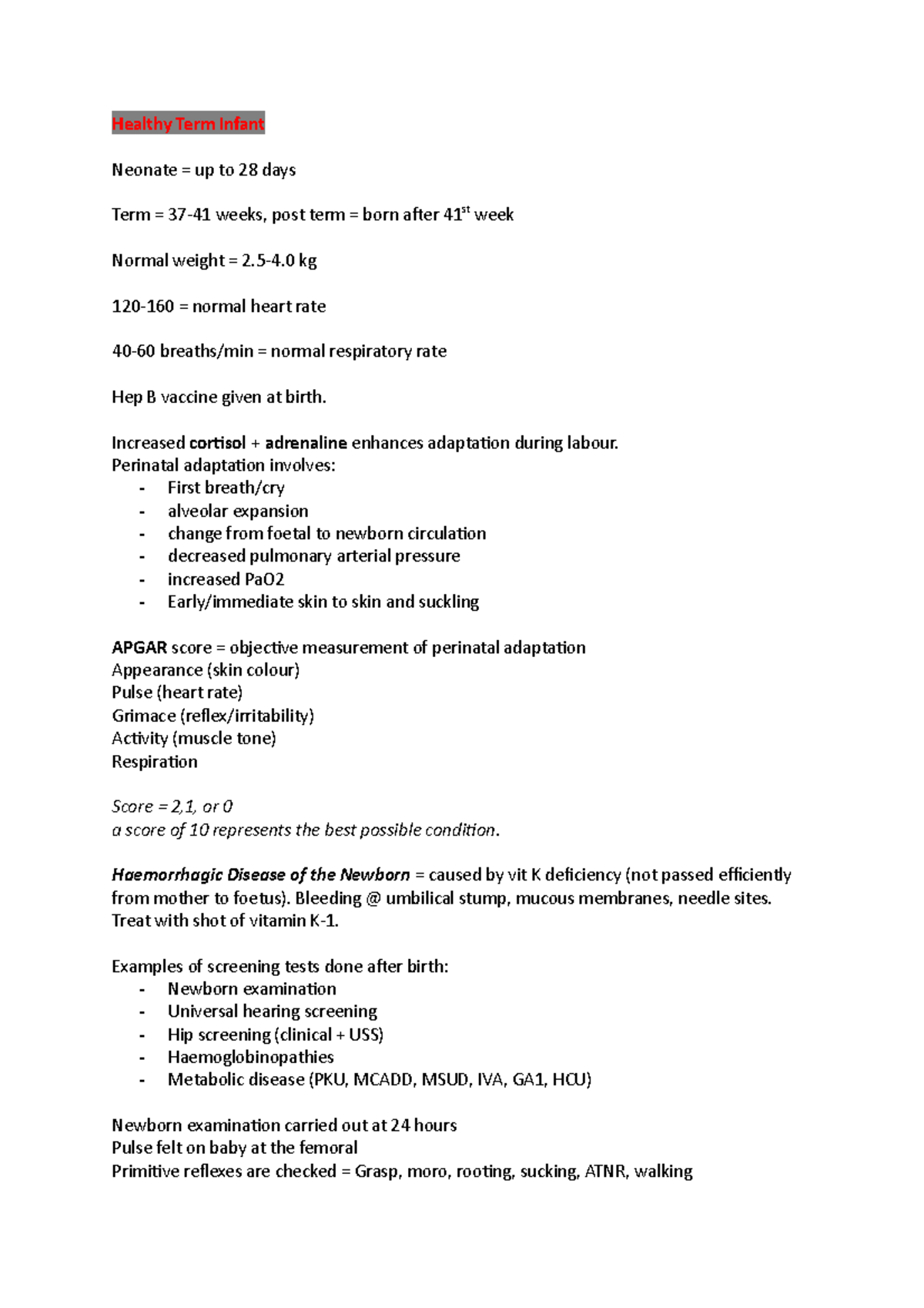 Healthy Term Infant - An in depth overview of the entitled topic ...