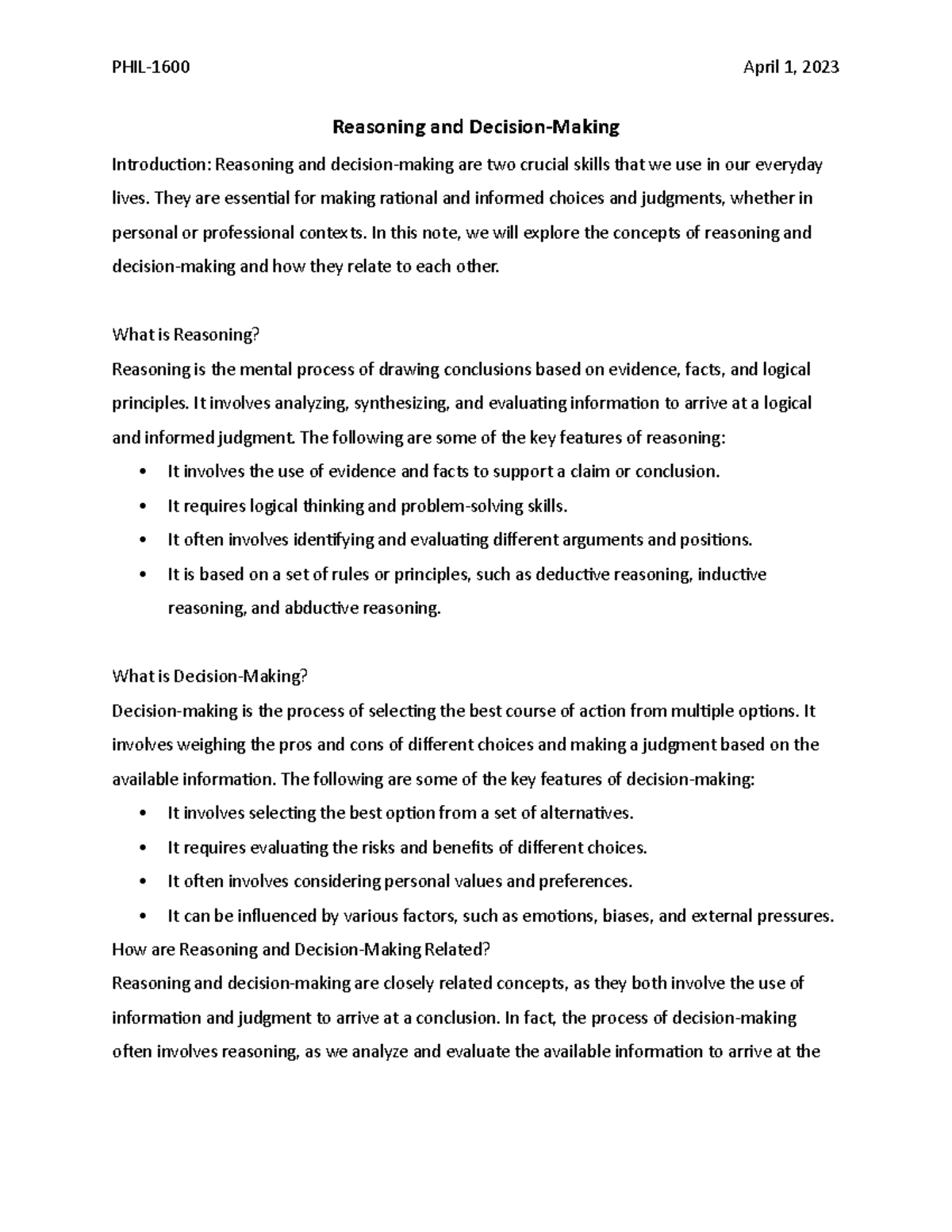 Reasoning and Decision-Making - They are essential for making rational ...