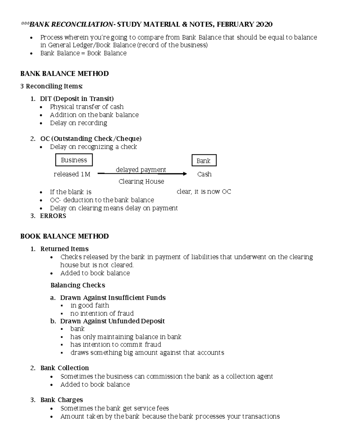 BANK Reconciliation Lecture Notes (FUNABM) - ***BANK RECONCILIATION ...
