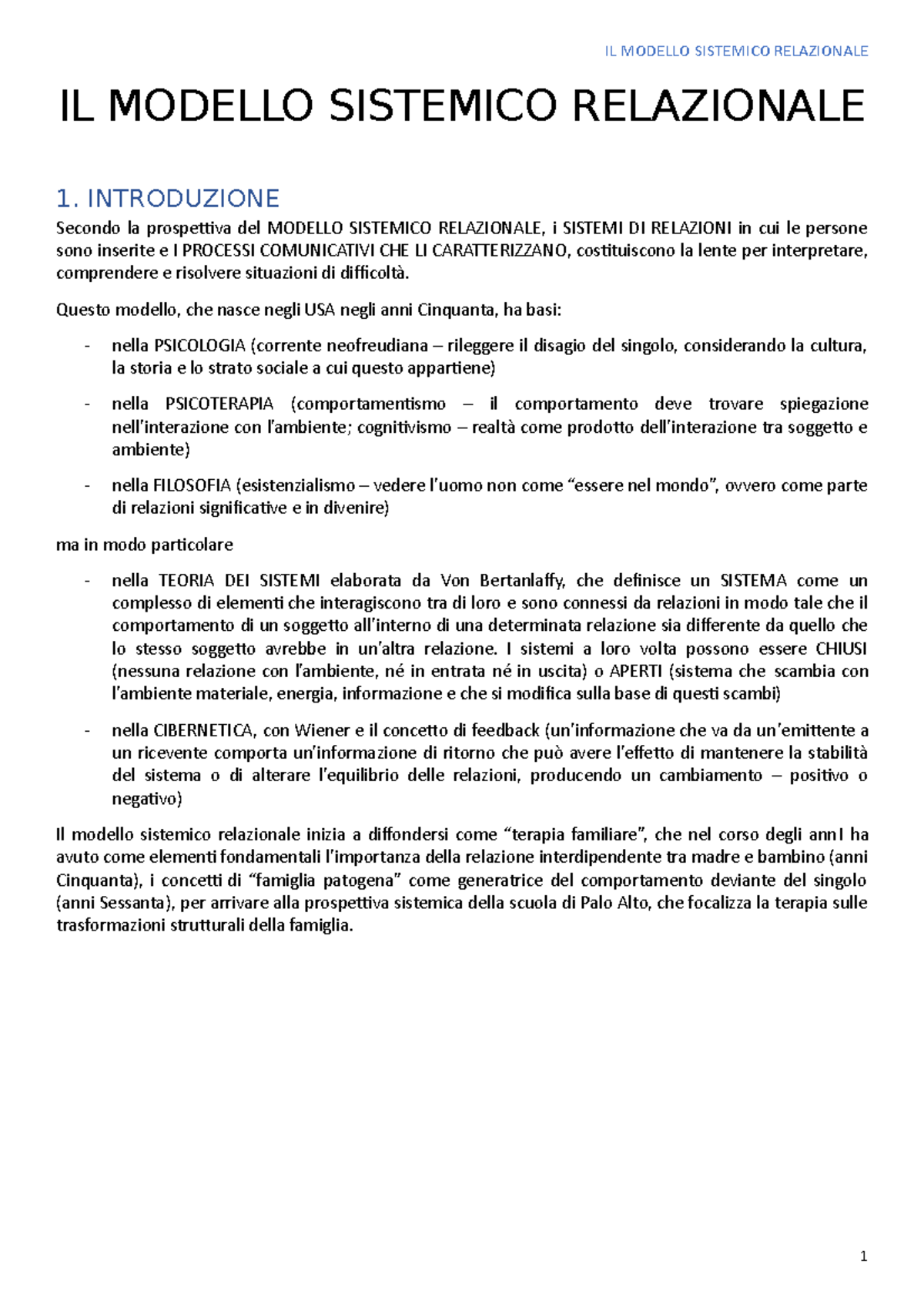 Modello Sistemico Relazionale - testo - IL MODELLO SISTEMICO ...