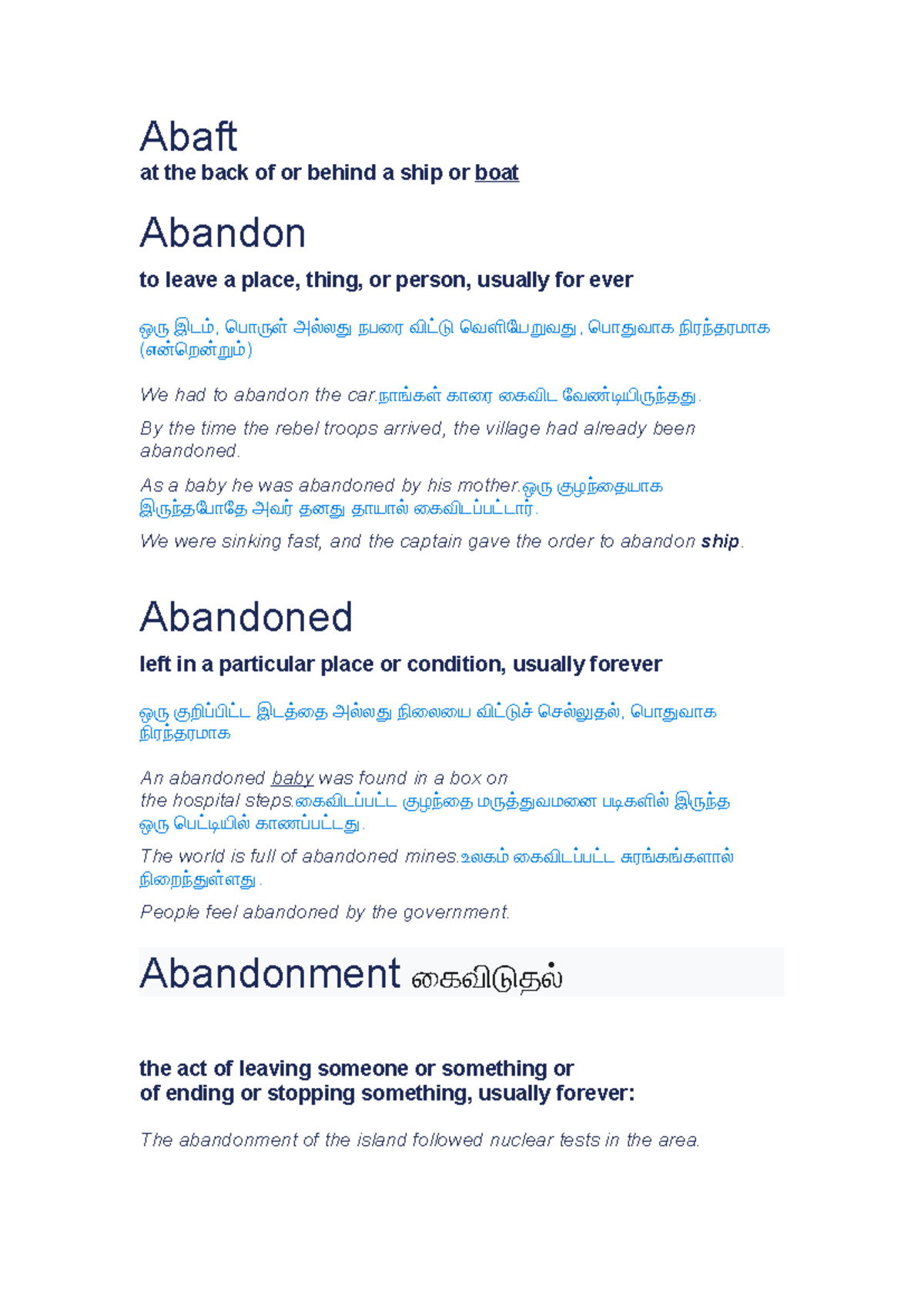 Abaft - good - Abaft at the back of or behind a ship or boat Abandon to ...