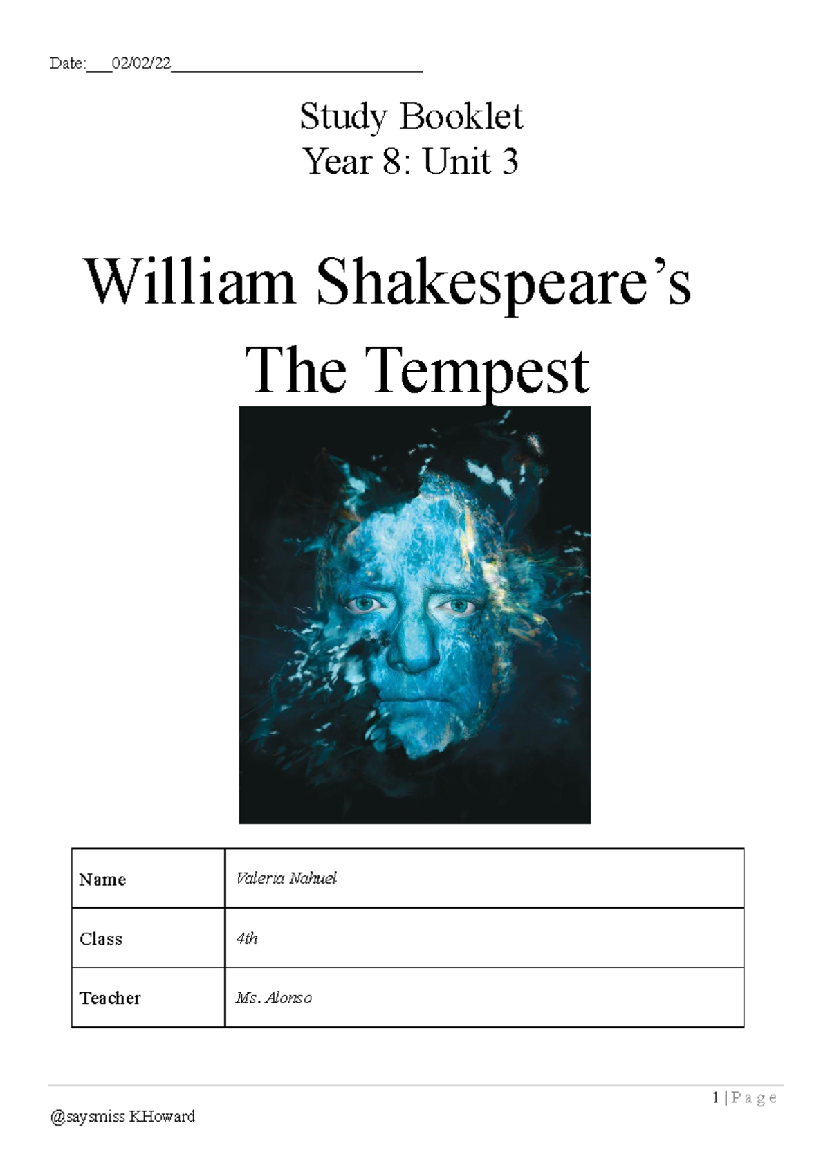 The tempest workbook english freshamn - Date:02/02/22 ...