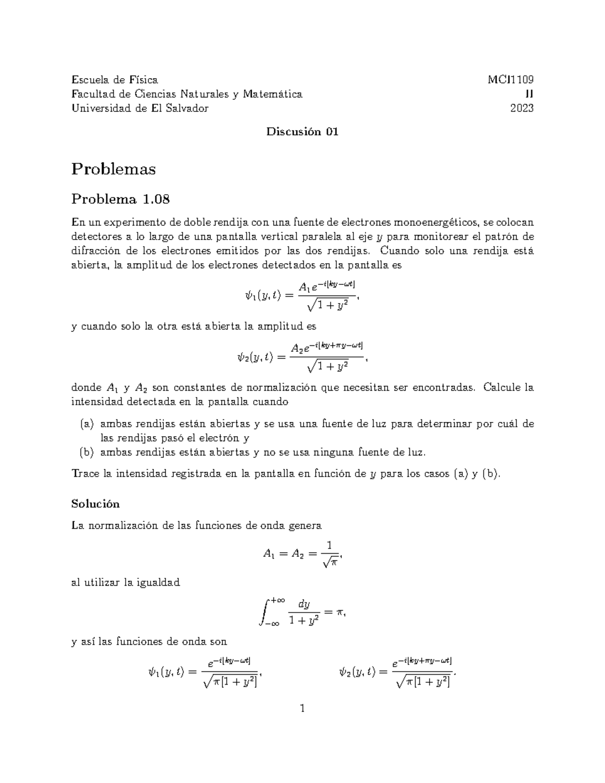 D01 MCI1109 II 2023 - Discusión de problemas Zettili Cap 2 - Escuela de ...