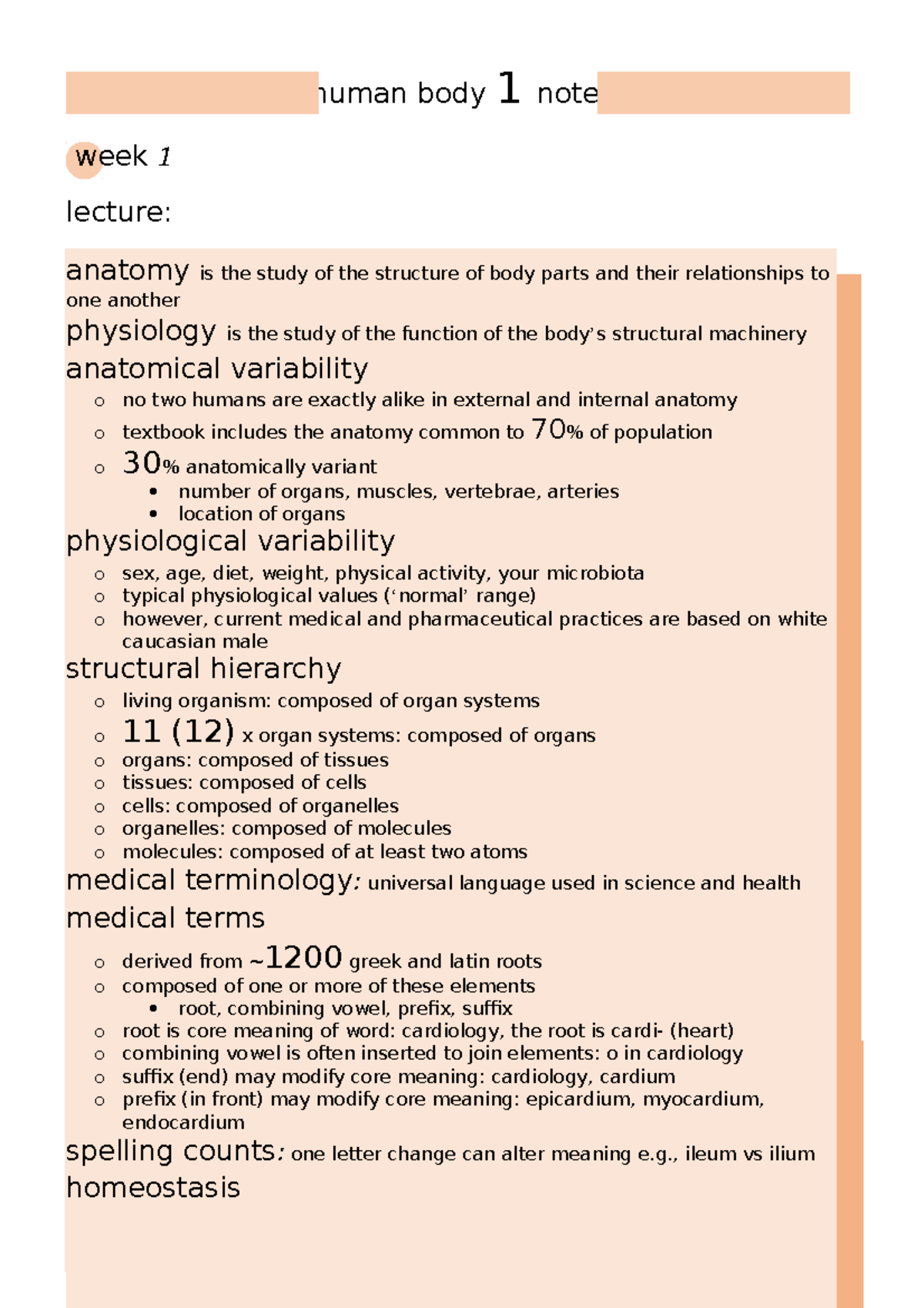 Human body 1 notes - human body 1 notes week 1 lecture: anatomy is the ...