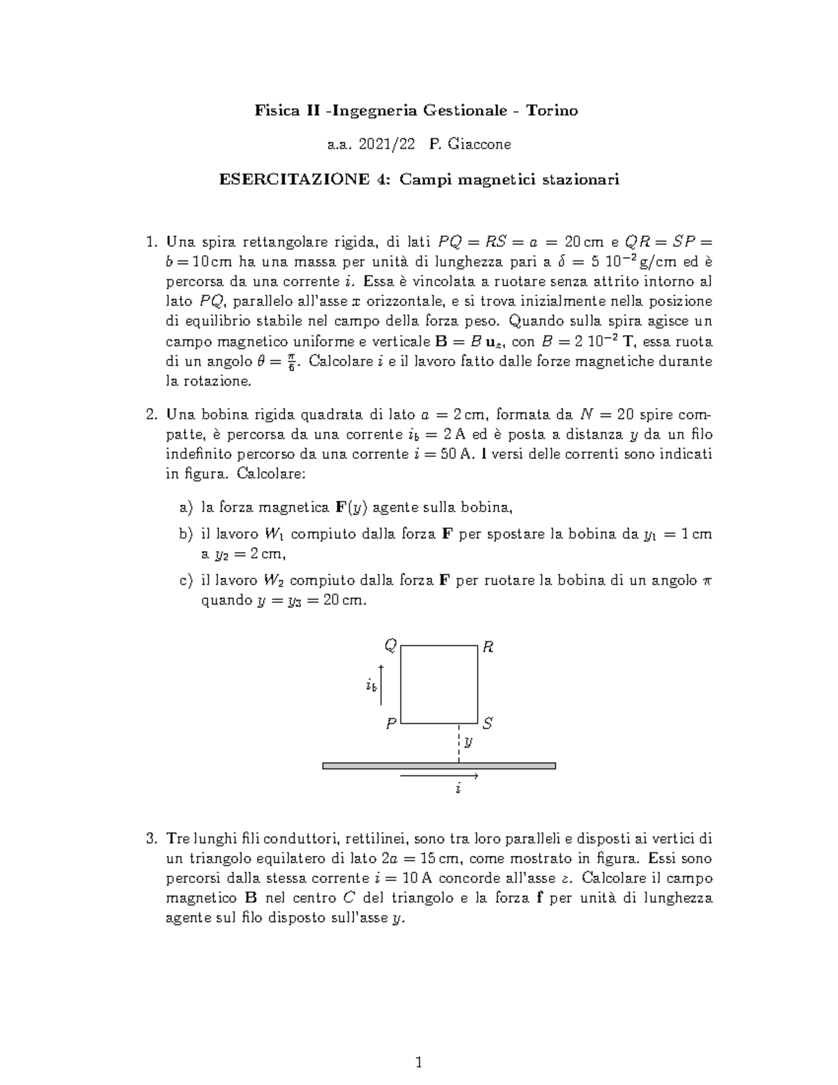 04 Esercitazione del 29 11 2021 - Fisica II -Ingegneria Gestionale - Torino a. 2021/22 P ...