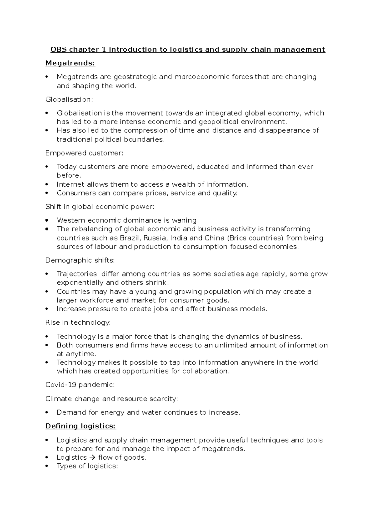 OBS chapter 1 introduction to logistics and supply chain managemebt - Globalisation ...