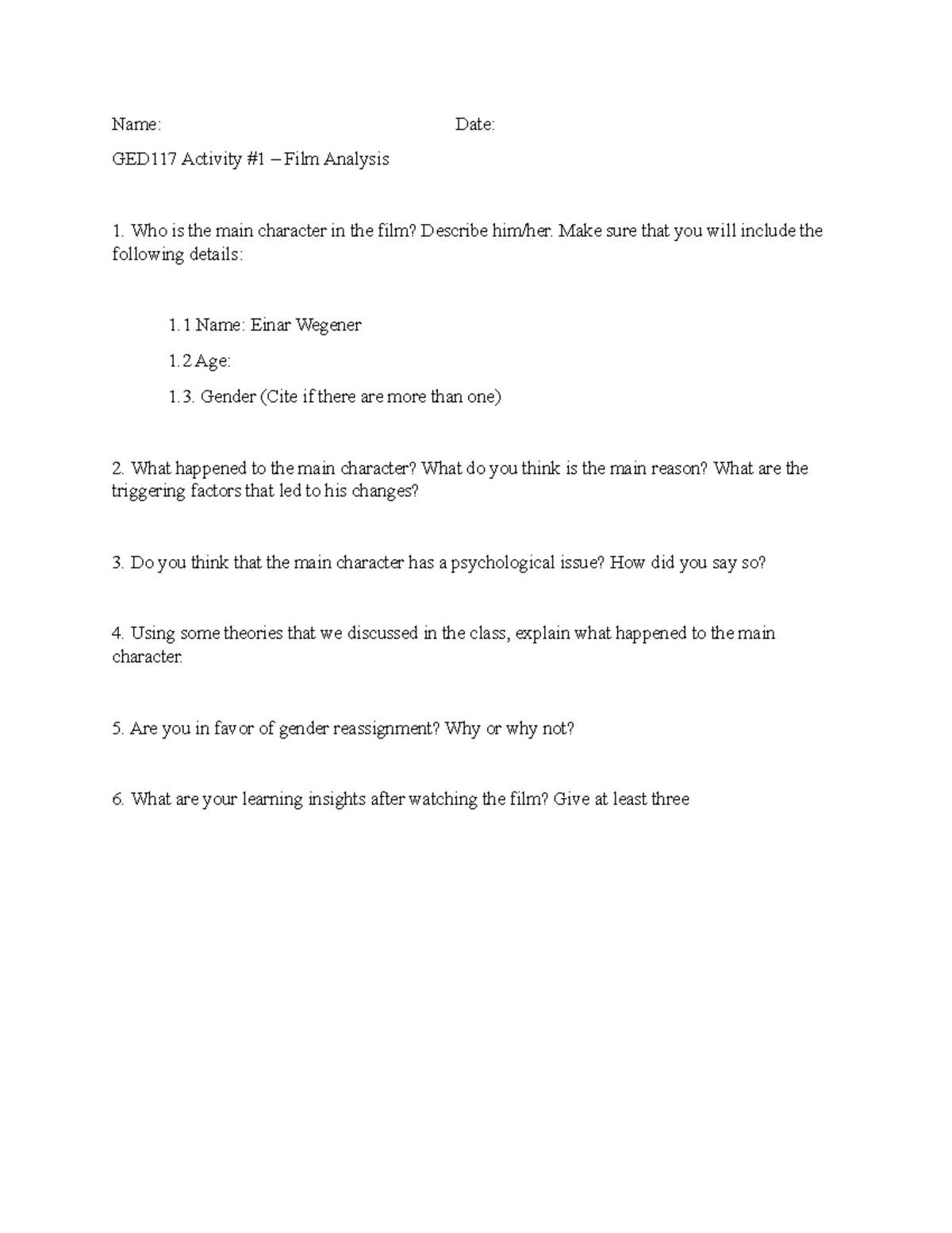 Ged - Format - Name: Date: GED117 Activity #1 – Film Analysis Who is ...