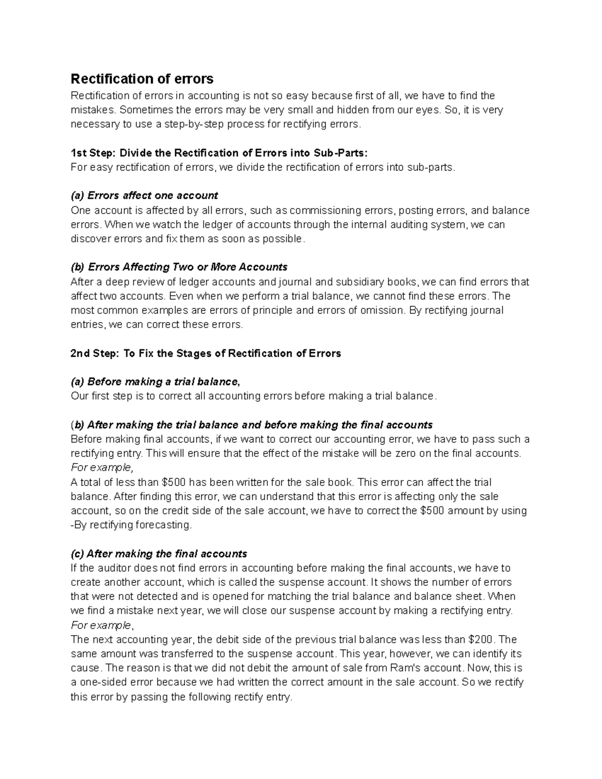 Rectification of errors in the trial balance - Rectification of errors ...