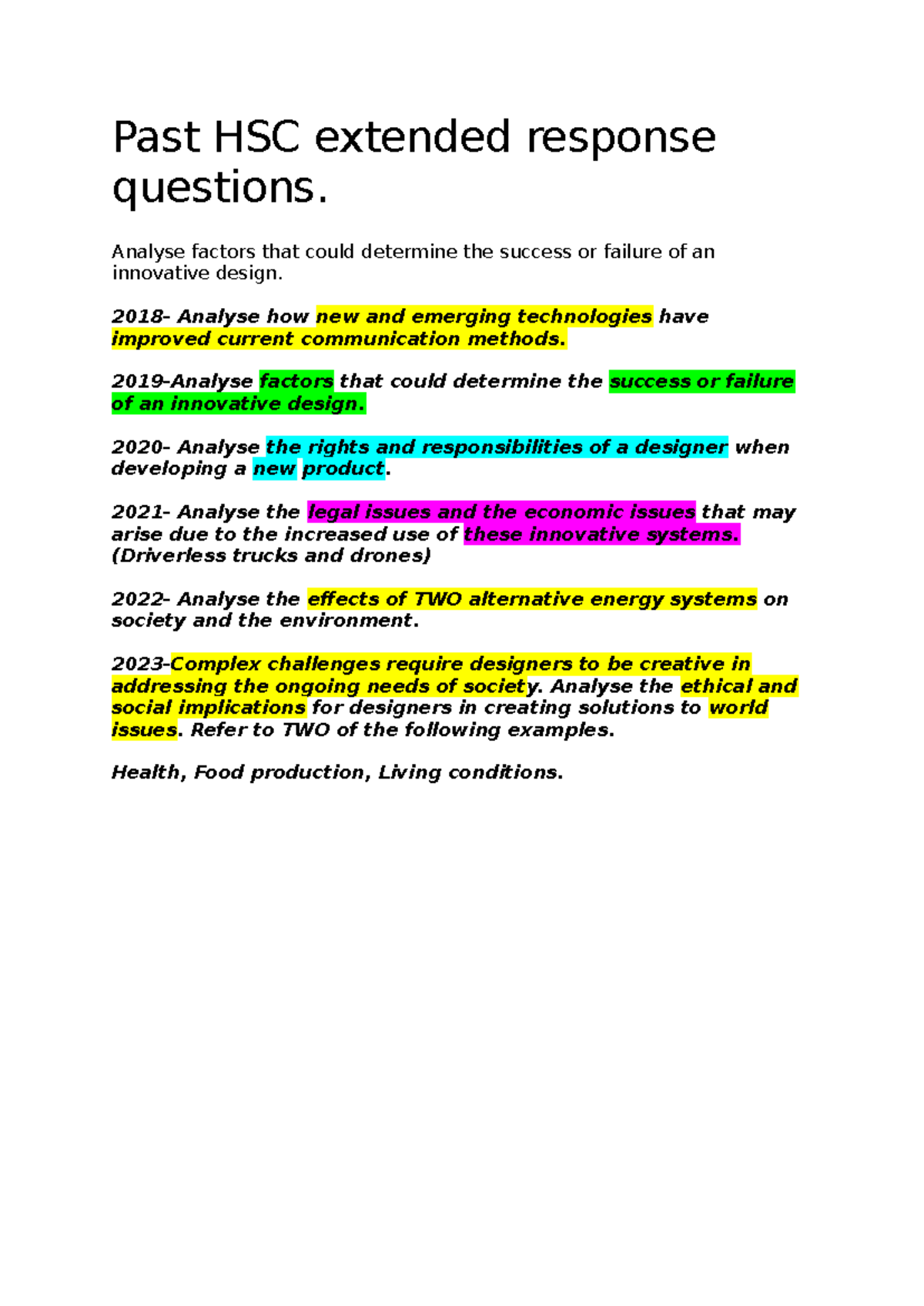 DT Past HSC extended response questions - Analyse factors that could ...