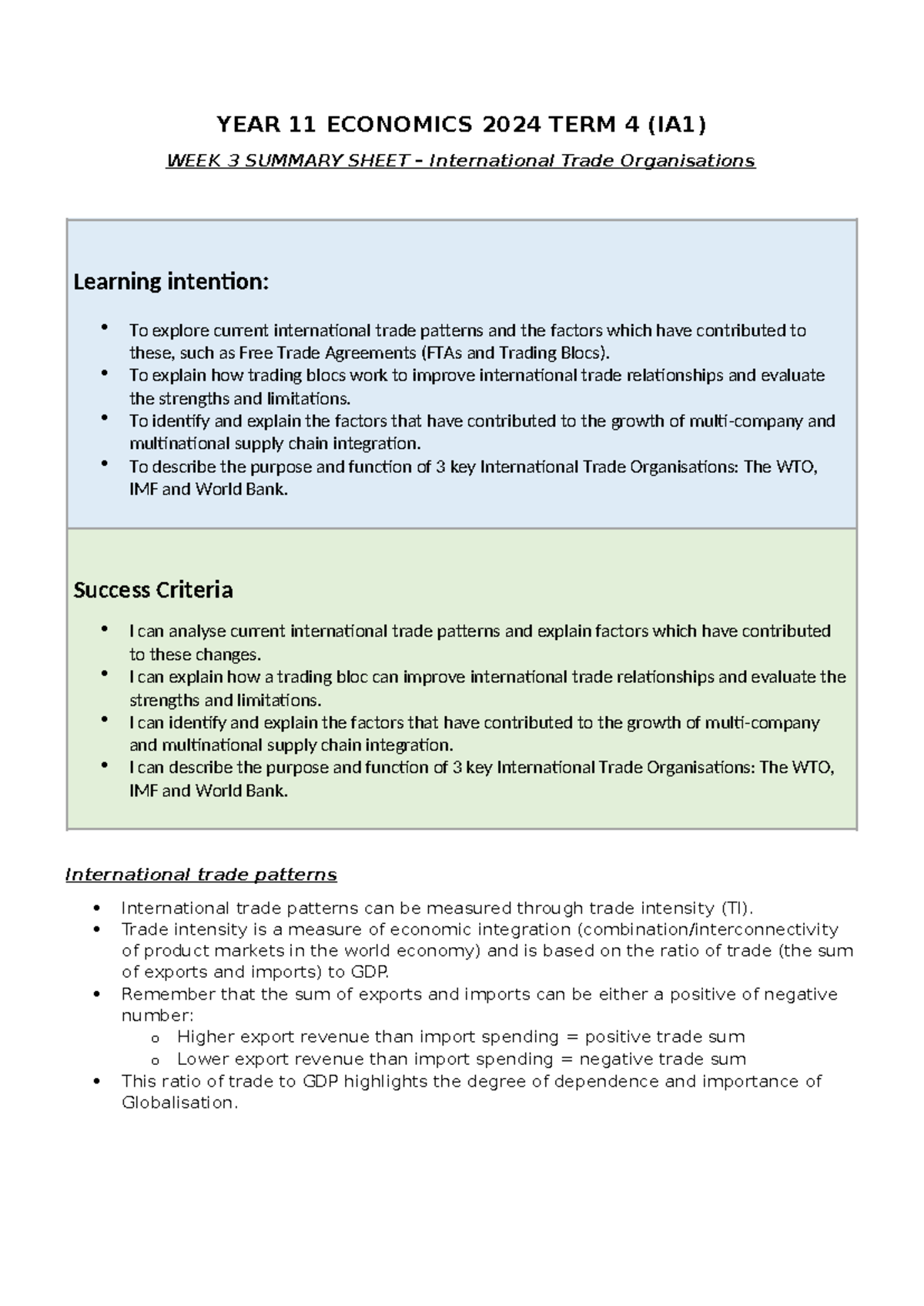 Week 3 Summary Sheet - YEAR 11 ECONOMICS 2024 TERM 4 (IA1) WEEK 3 ...