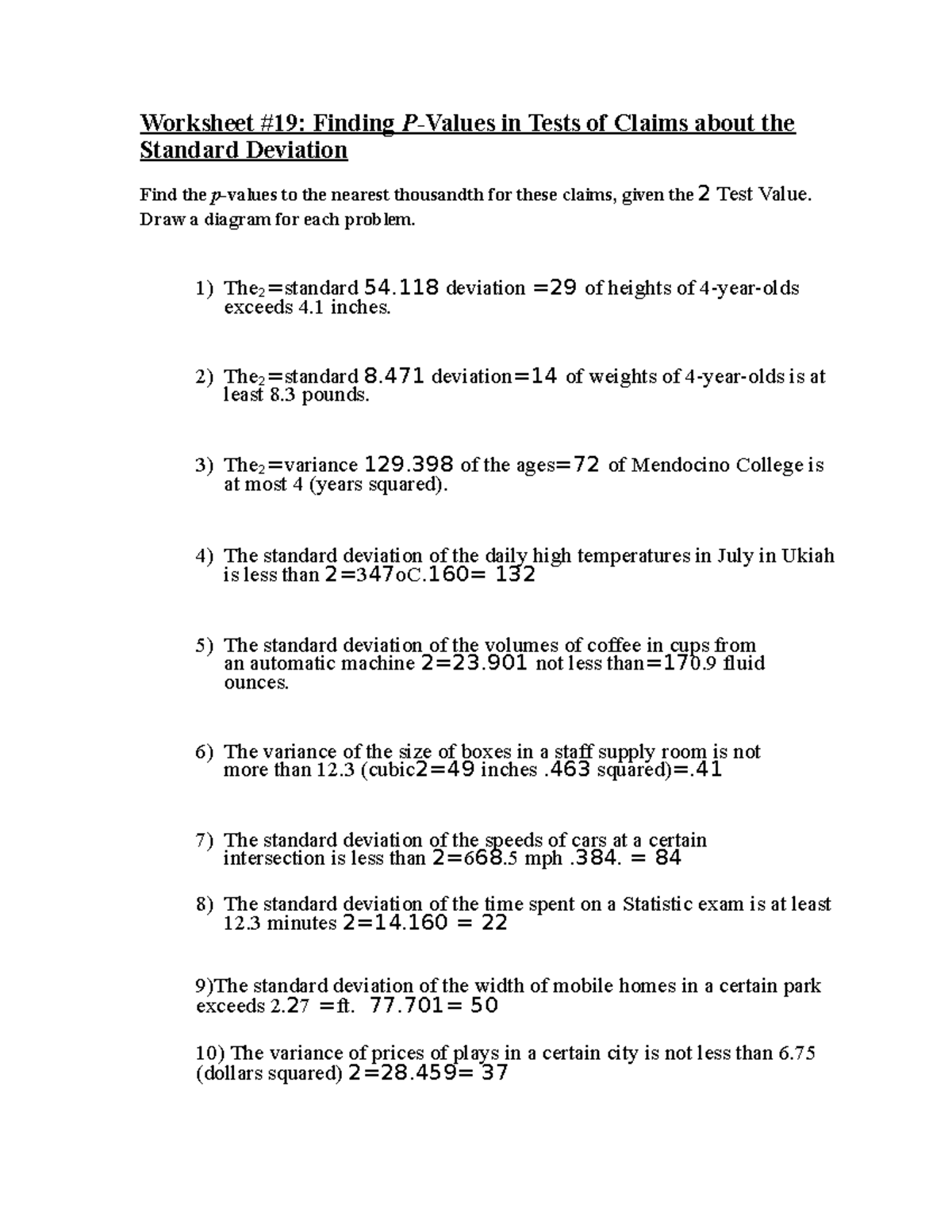 Test Value - This is coursework for survey of statistics. This is a ...