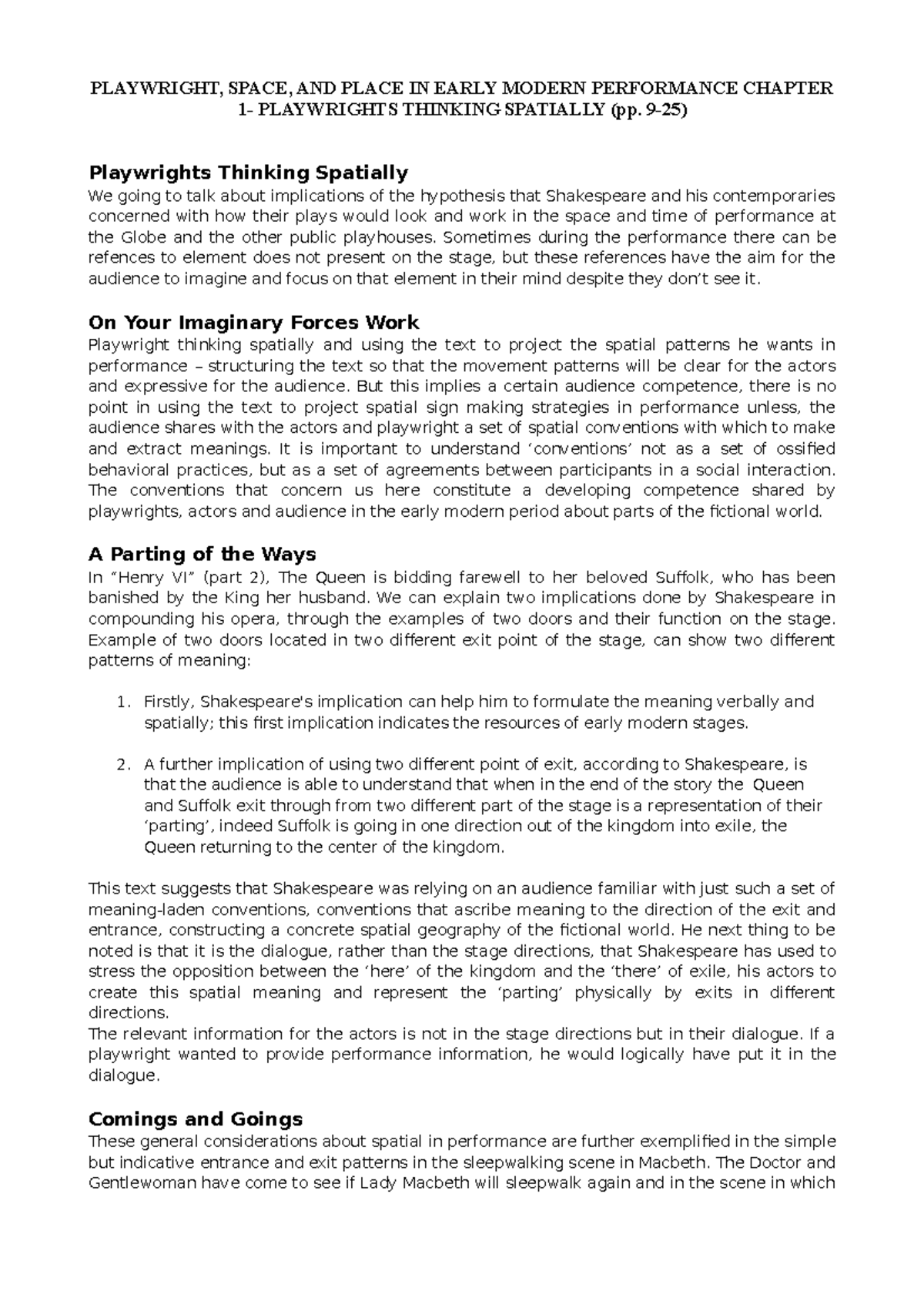 Chapter 1 Playwrights - Riassunto saggio - PLAYWRIGHT, SPACE, AND PLACE ...