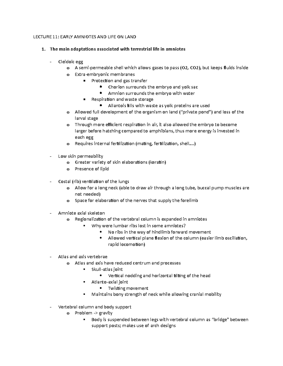 Zoo 2090 second half notes - LECTURE 11: EARLY AMNIOTES AND LIFE ON ...