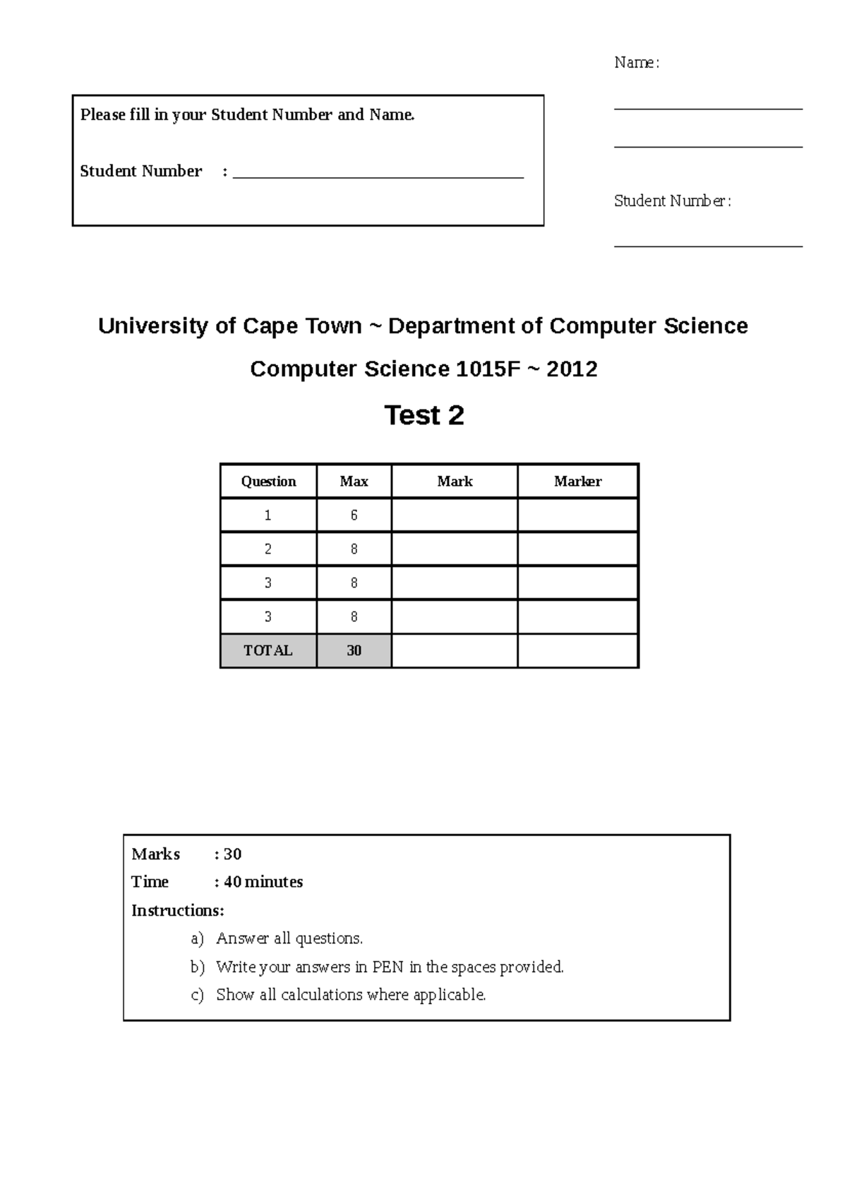 Test 9 August 2012, questions and answers - University of Cape Town ...