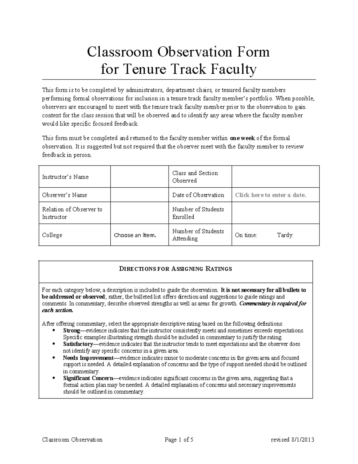 Classroom Observation Form 8 1 13 - Classroom Observation Form for ...