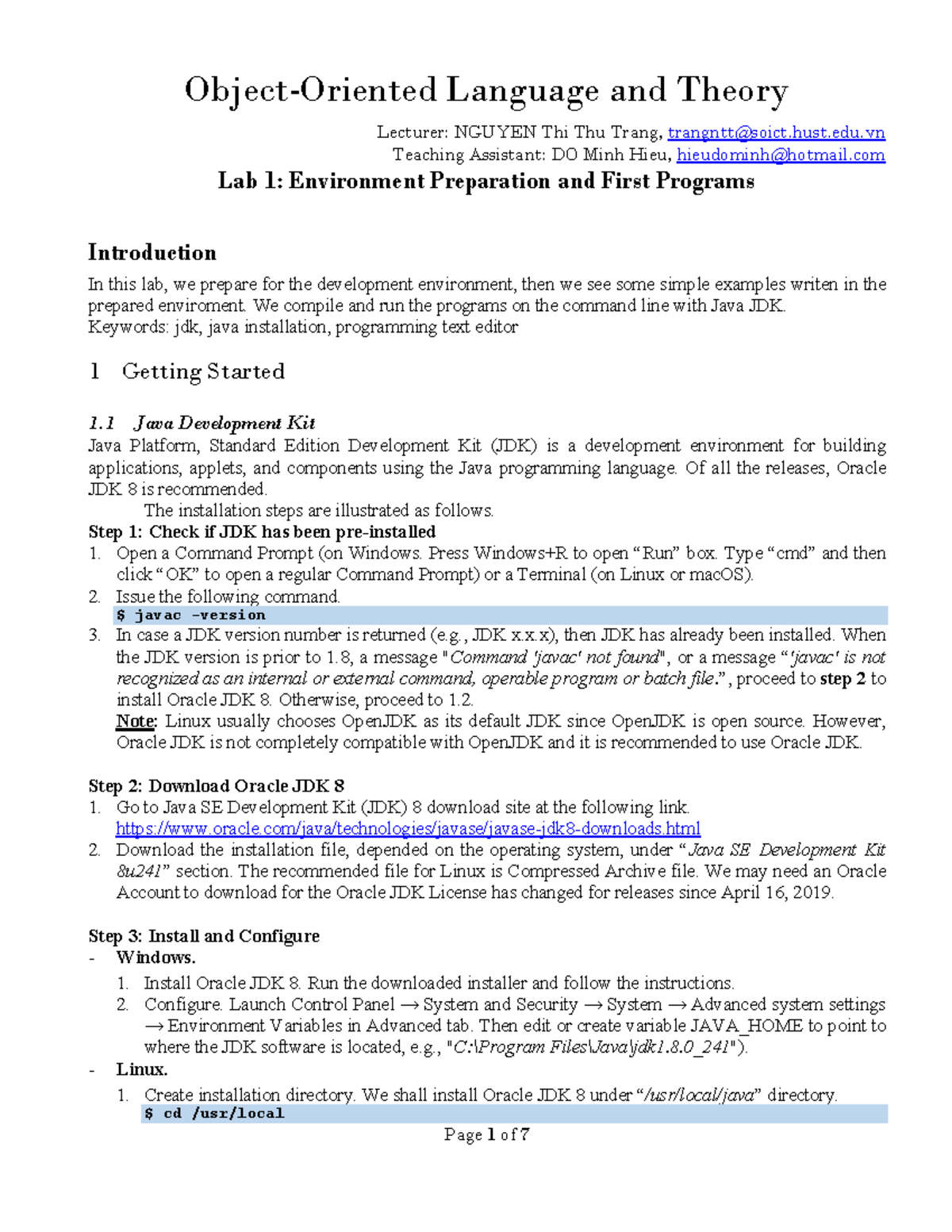Lab01 - Lab - Object-Oriented Language and Theory Lecturer: NGUYEN Thi ...