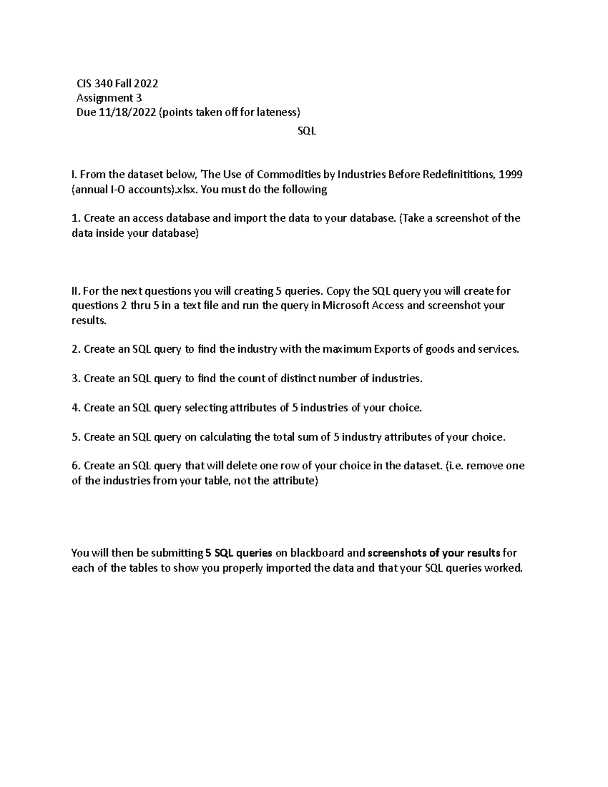CIS 340 Database-Systems HW 3 - CIS 340 Fall 2022 Assignment 3 Due 11 ...