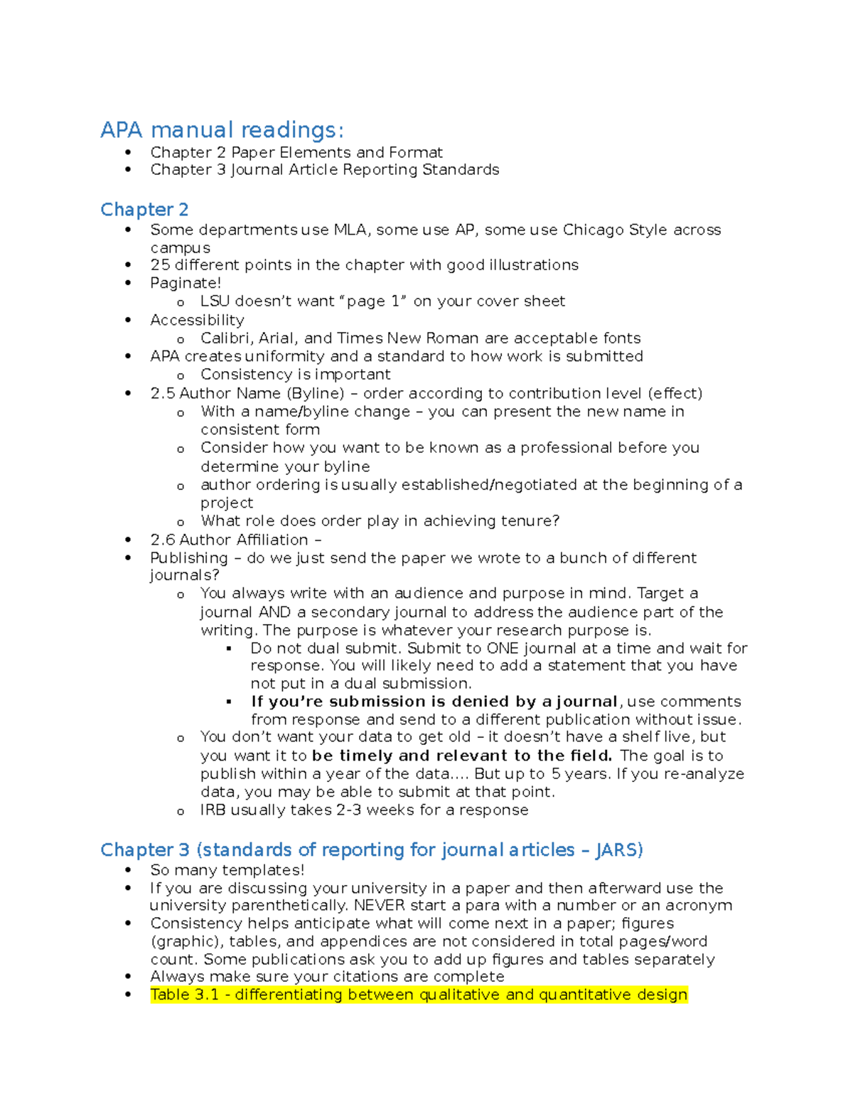 APA 7 CH 2 and 3 - APA 7th edition manual readings lecture notes to ...