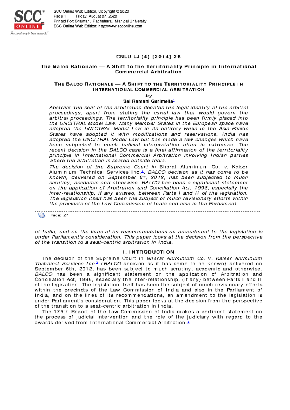 Balco Case analysis by Sai Ramani Garimella - CN LU LJ ( 4 ) [ 2 0 1 4 ...