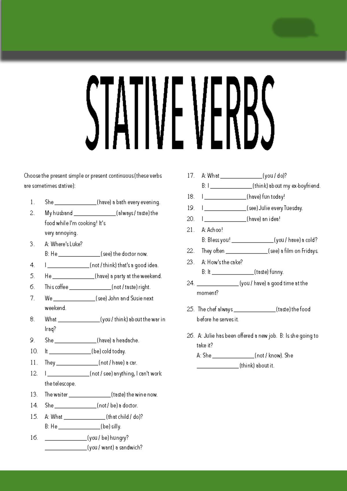 Stative-verbs-extra-exercises with answers - Choose the present simple ...