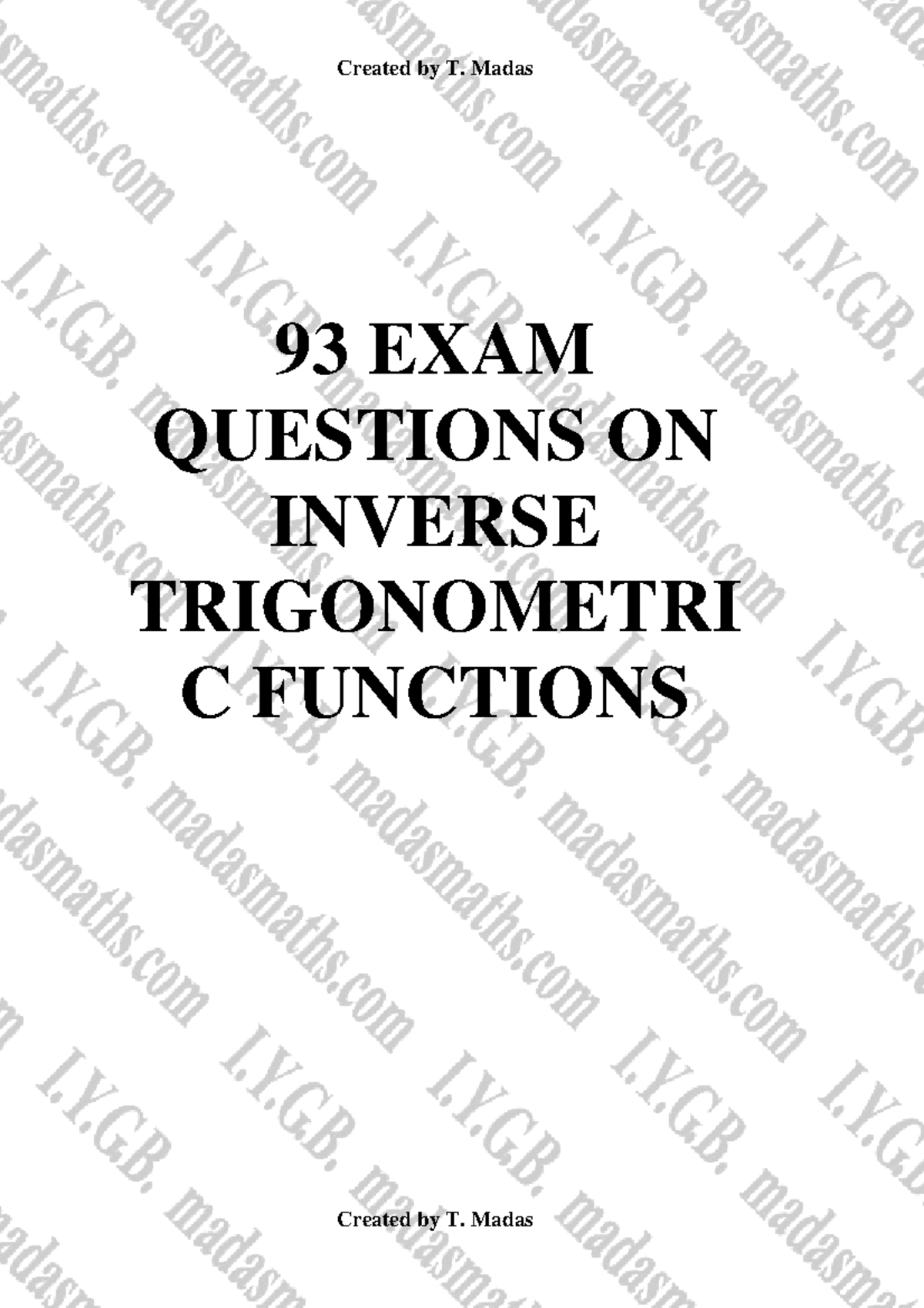 Trigonometric inverse functions - 93 EXAM QUESTIONS ON INVERSE ...