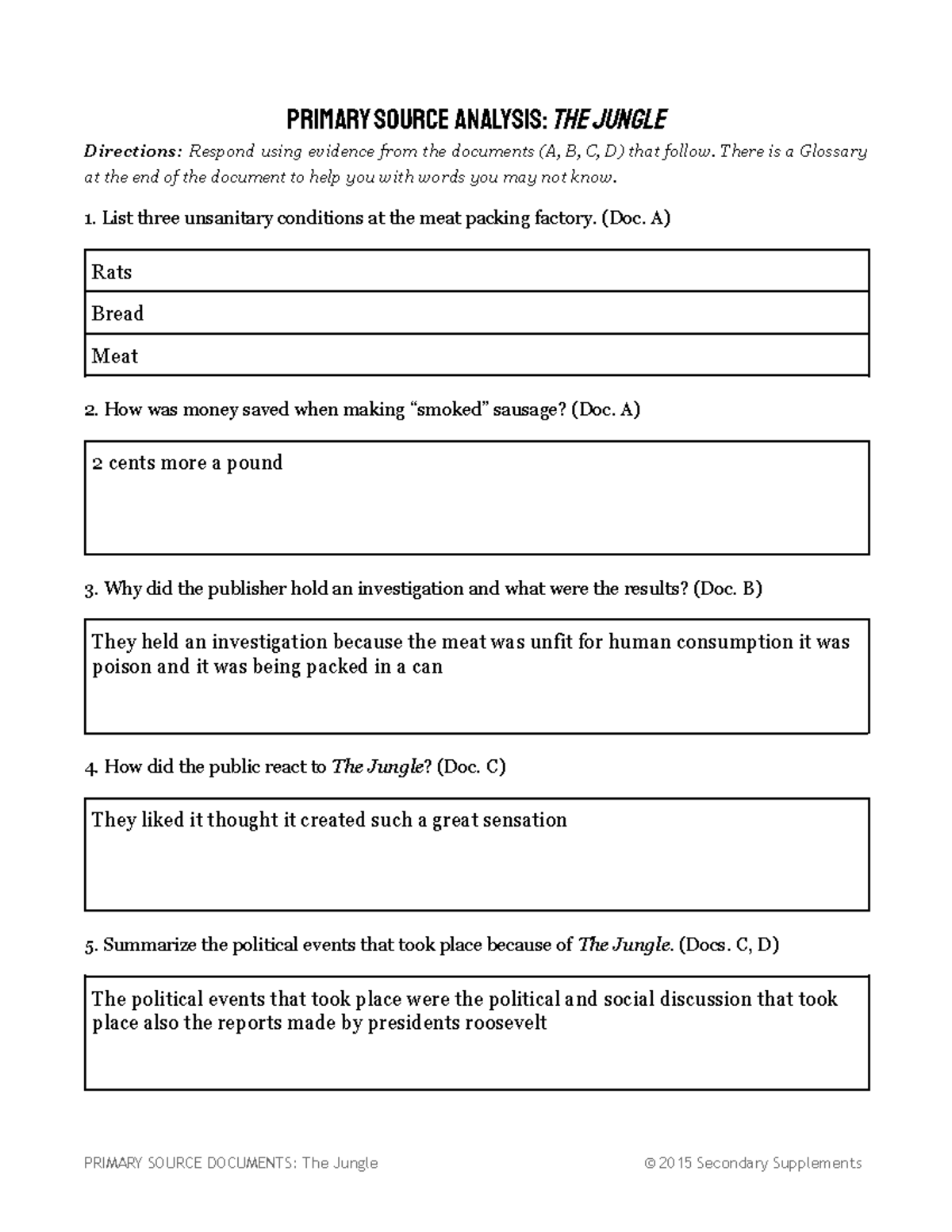- Primary Source Analysis The Jungle - 16947404 - PRIMARY SOURCE ...