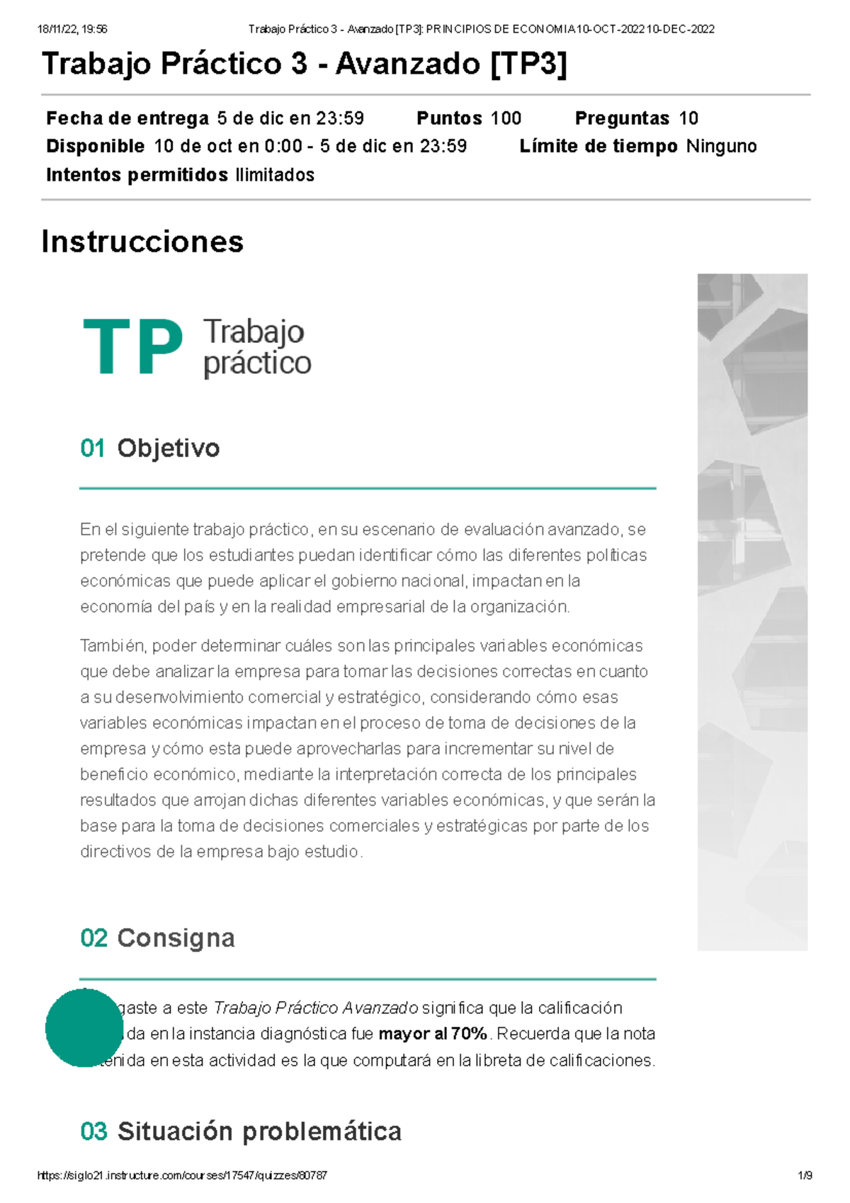 Trabajo Práctico 3 - Avanzado [TP3] Principios DE Economia 10-OCT-2022 10-DEC-2022 - Trabajo ...