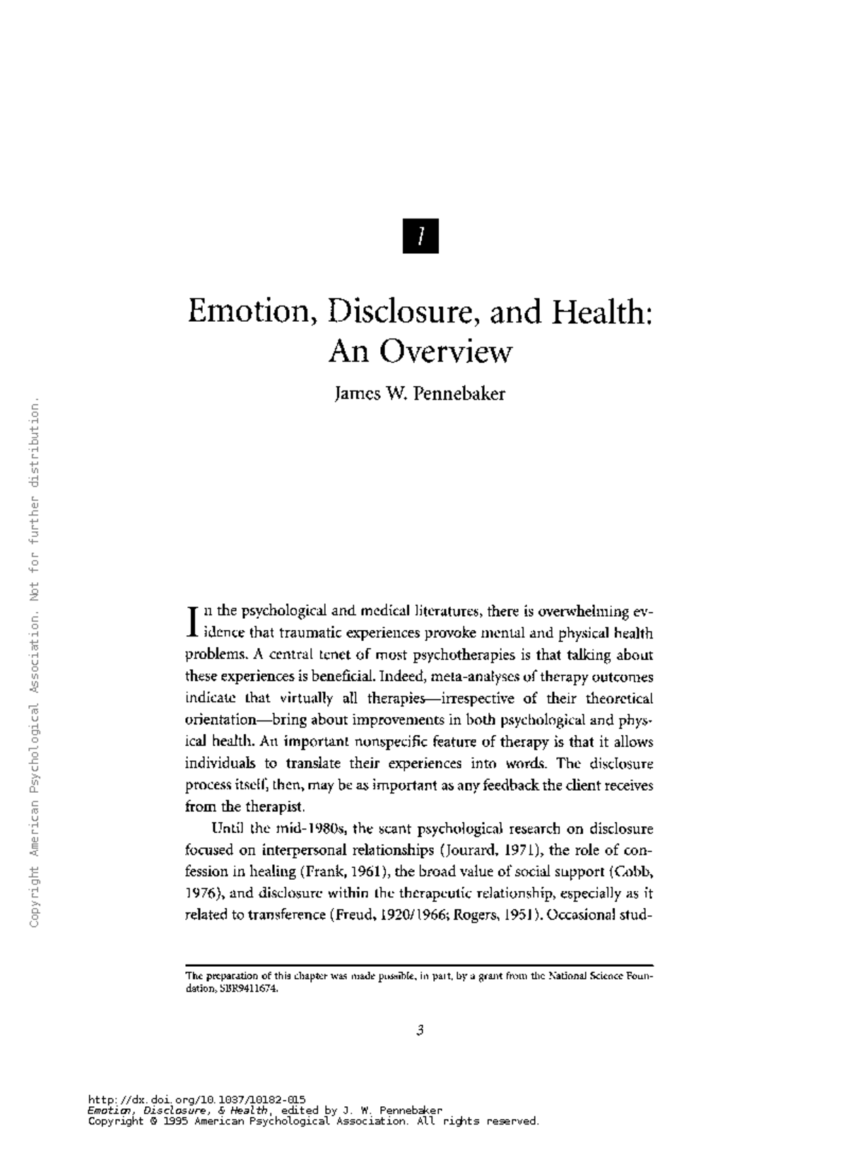 Emotion, disclousure & health - Emotion, Disclosure, and Health: An ...