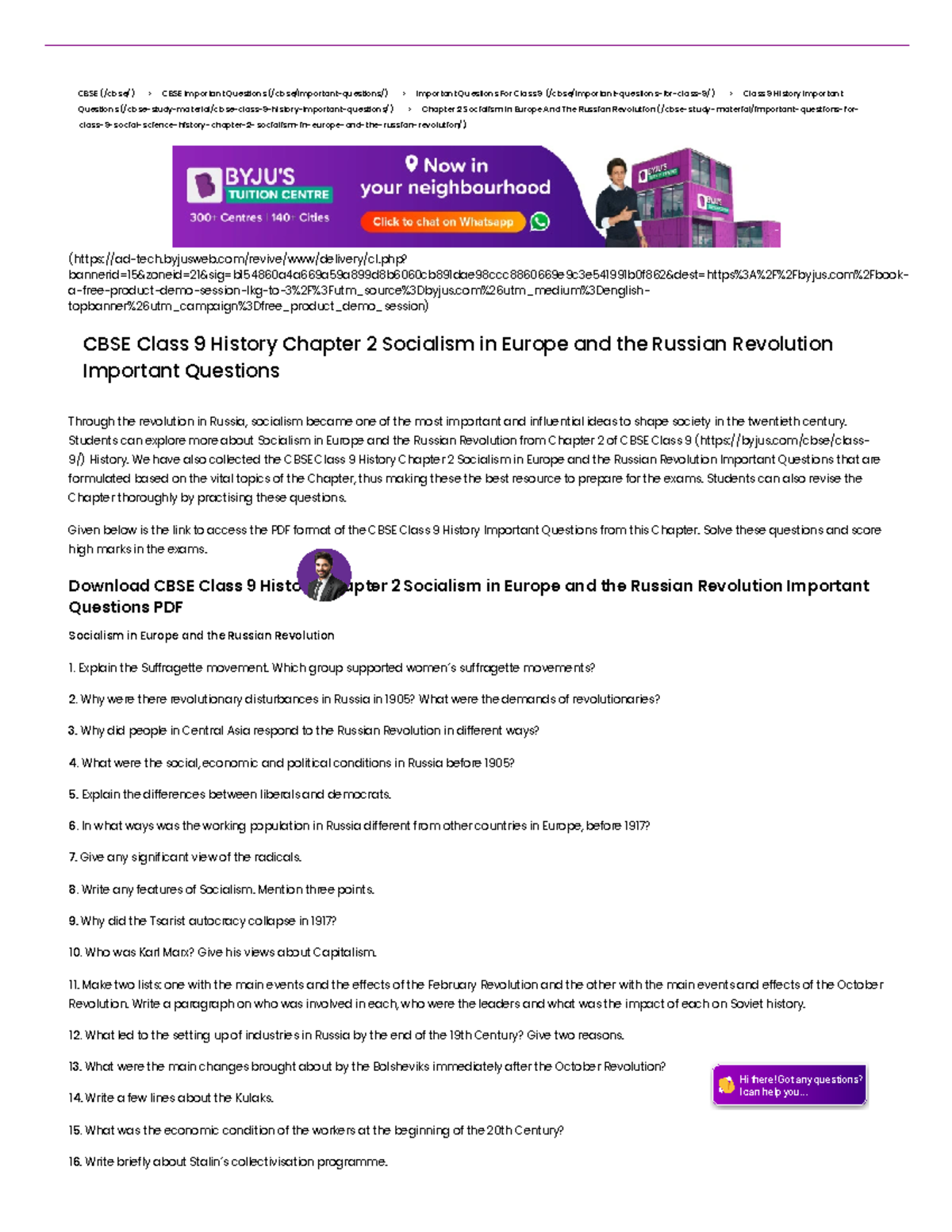 CBSE Class 9 History Chapter 2 Socialism in Europe and the Russian ...