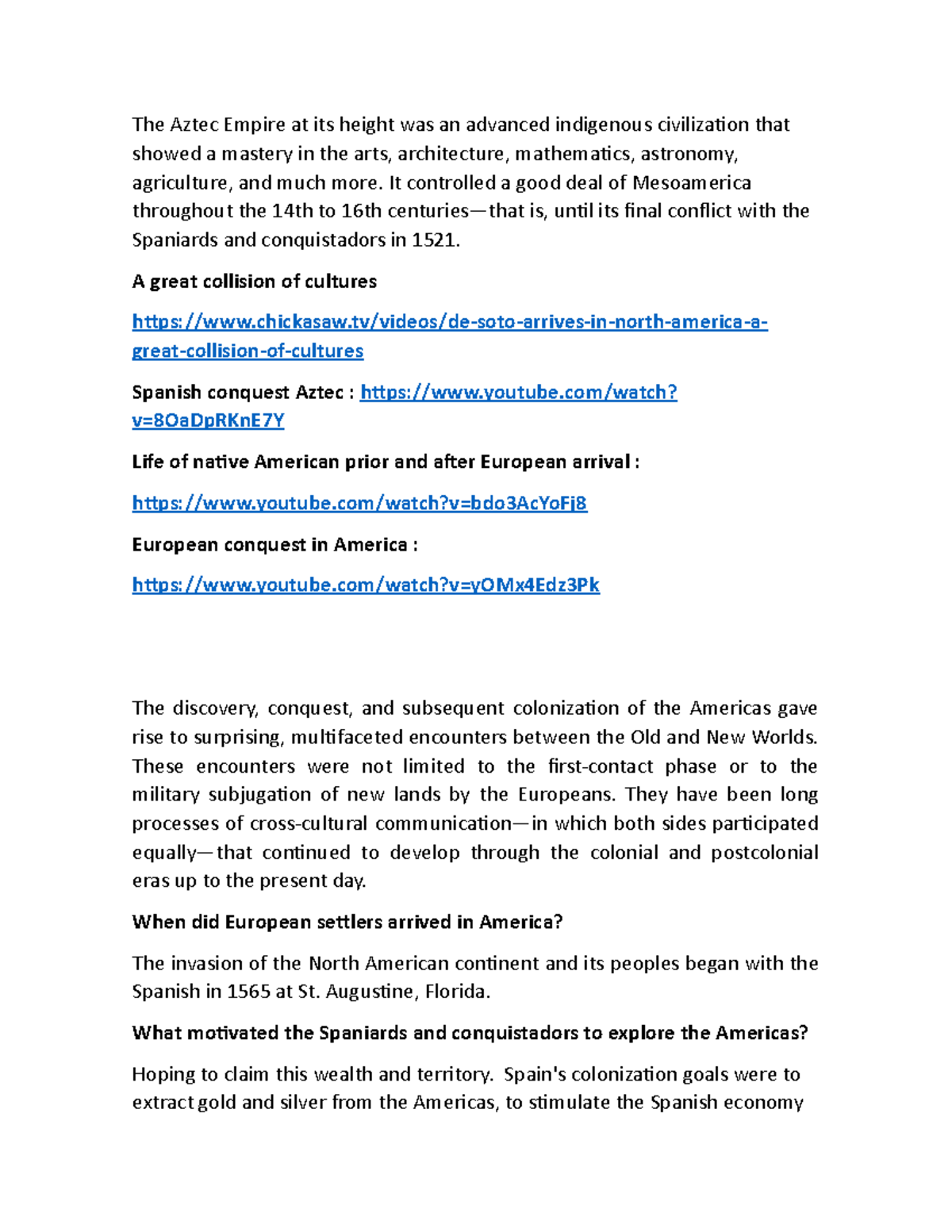 Note 1 World History - It's an example for reading text - The Aztec ...