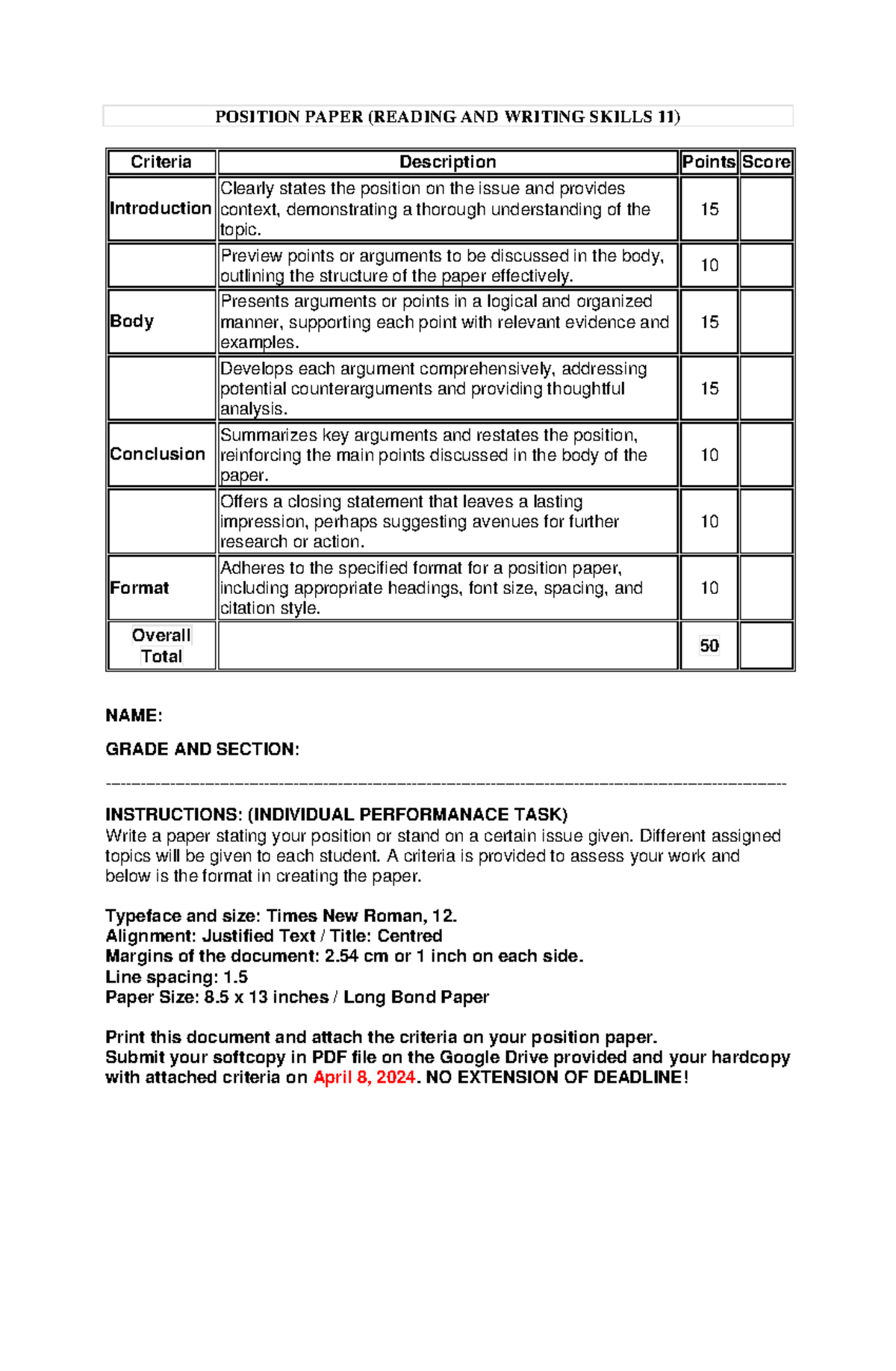 Position- Paper-IPT - POSITION PAPER (READING AND WRITING SKILLS 11 ...