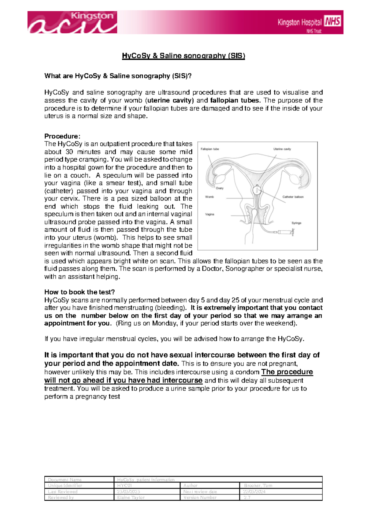 Hy Co Sy patients information - Document Name HyCoSy patient information Unique Identifier HYC01 ...