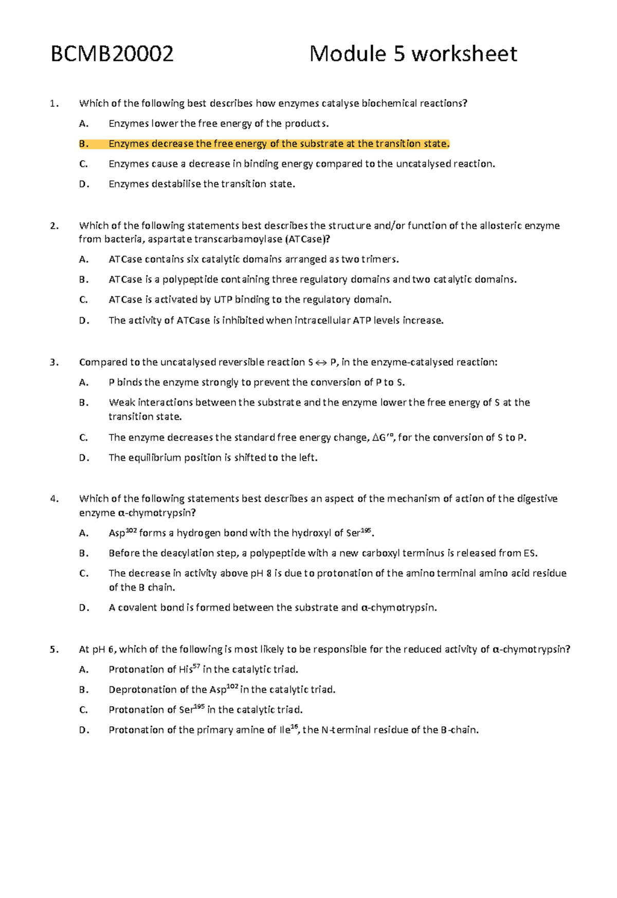 M4-7 Worksheet - 1. Which of the following best describes how enzymes ...