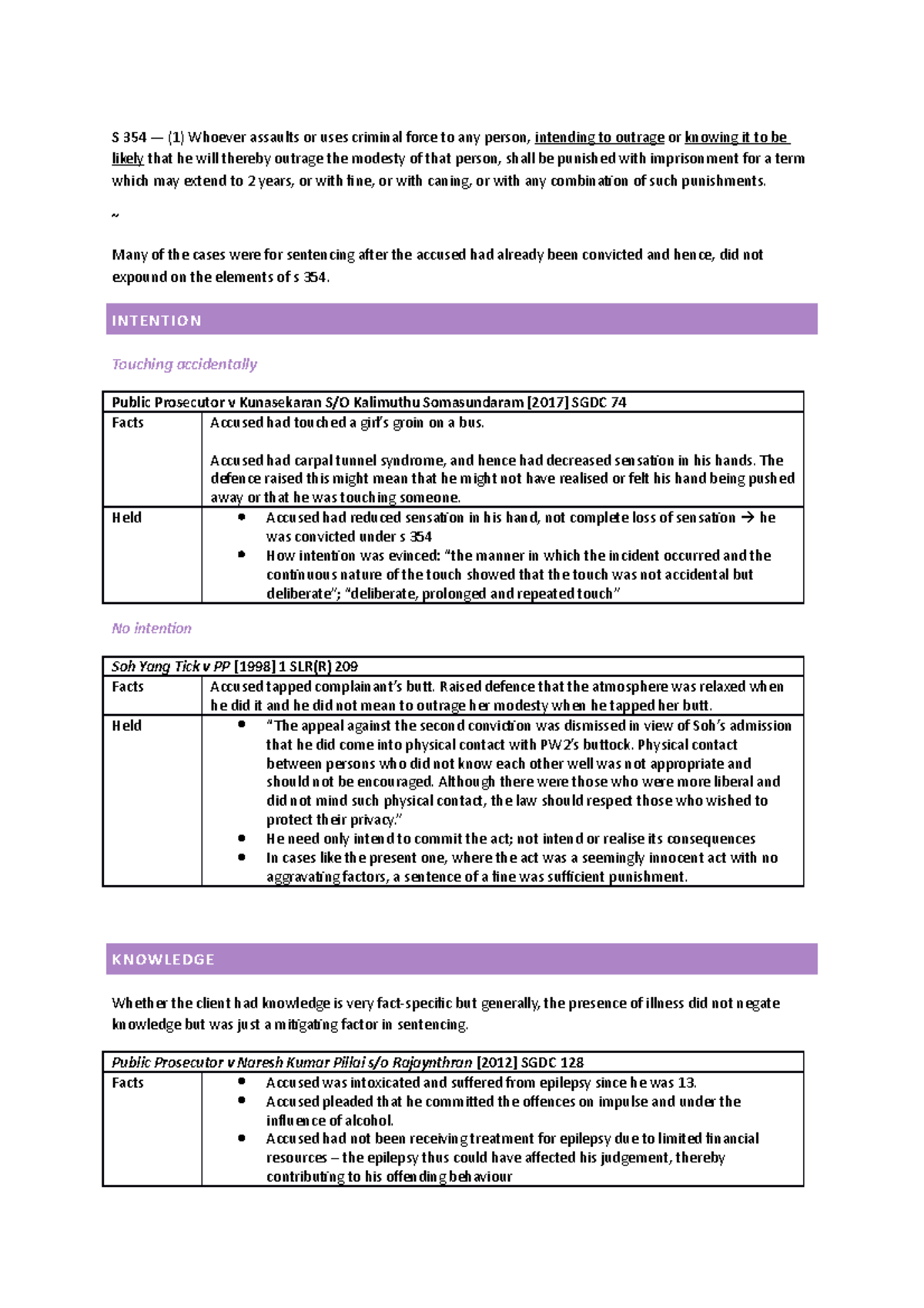 Penal Code s 354 Summary and Research - S 354 — (1) Whoever assaults or ...
